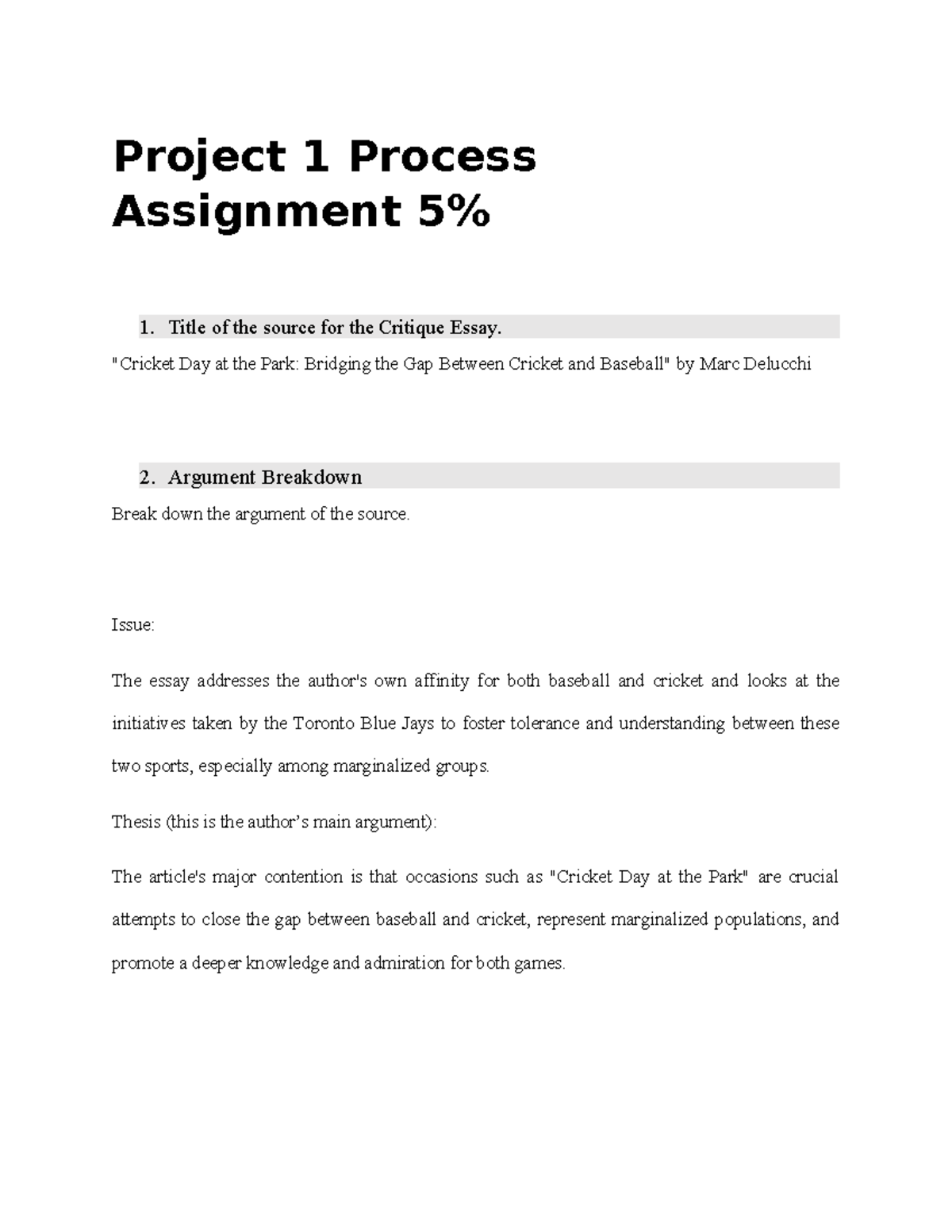 Comm171, Project 1 Process assignment Template-F23 - Project 1 Process Assignment 5% 1. Title of ...