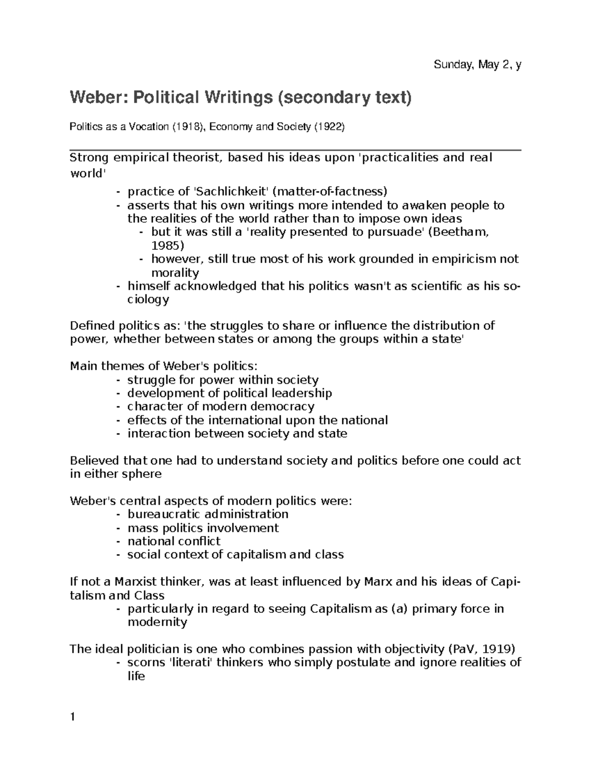 Weber - Political Writings - A strong parliament is also the greatest ...
