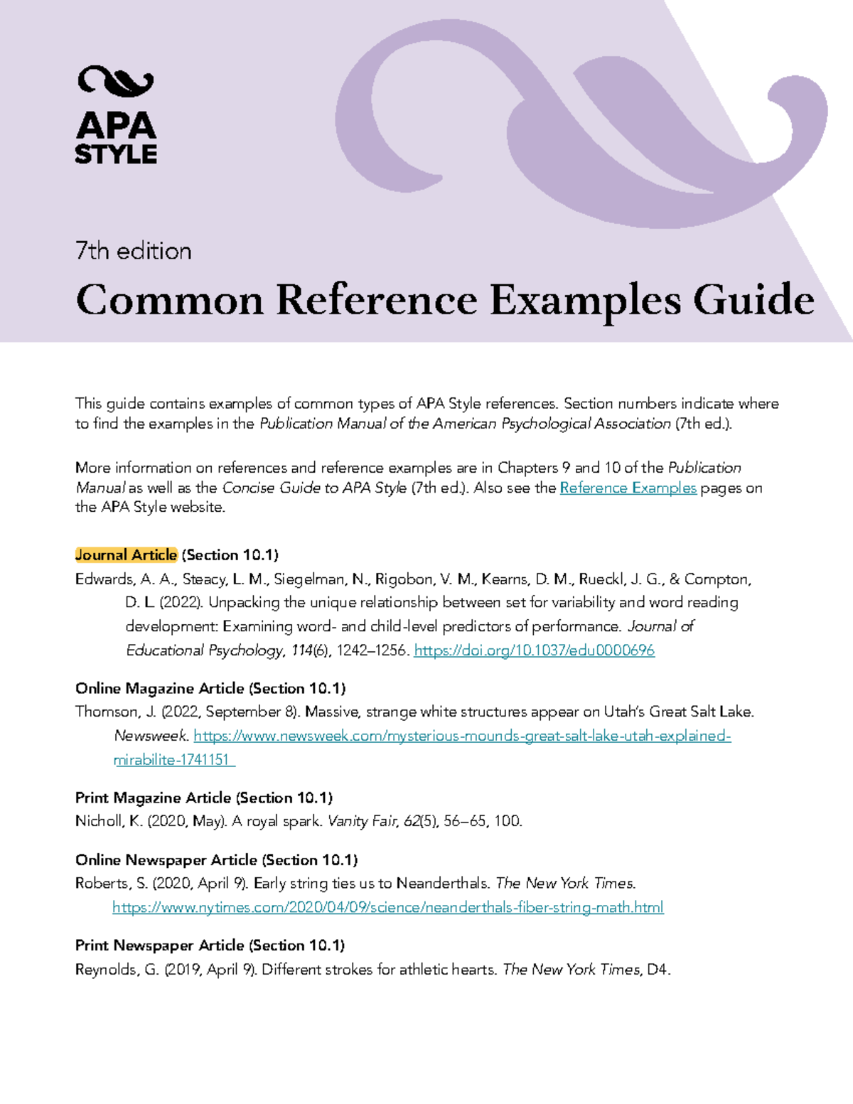 Ejemplos APA - Ejemplo - 7th edition Common Reference Examples Guide ...
