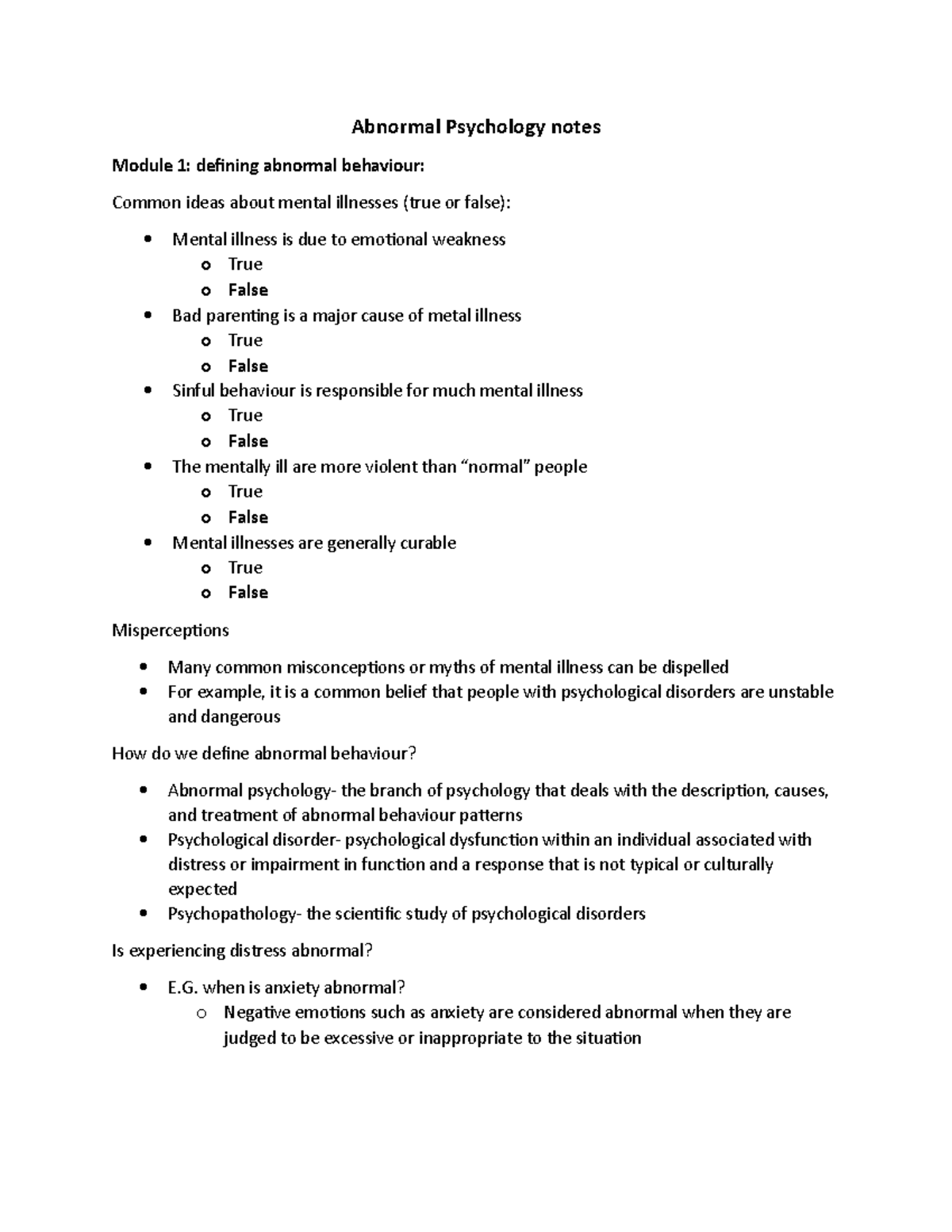 Abnormal Psychology notes - Abnormal Psychology notes Module 1 ...