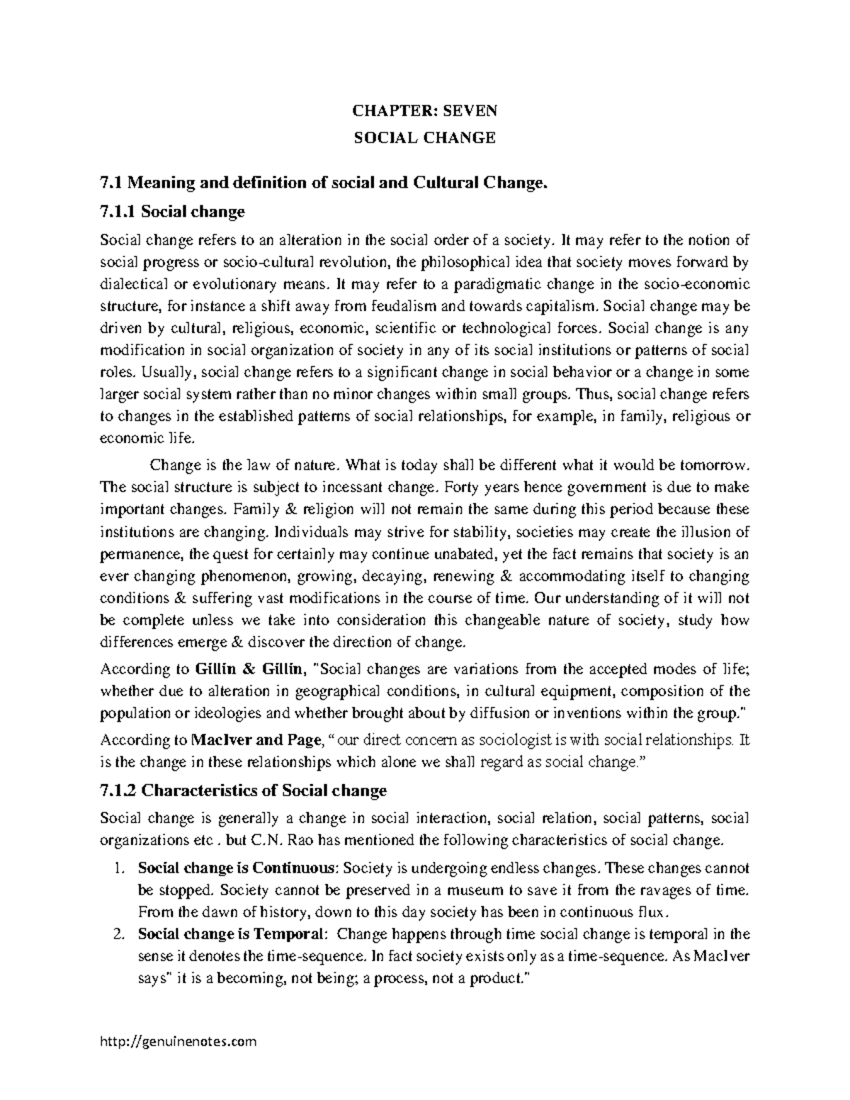 UNIT 7 Social change 1 - CHAPTER: SEVEN SOCIAL CHANGE 7 Meaning and ...