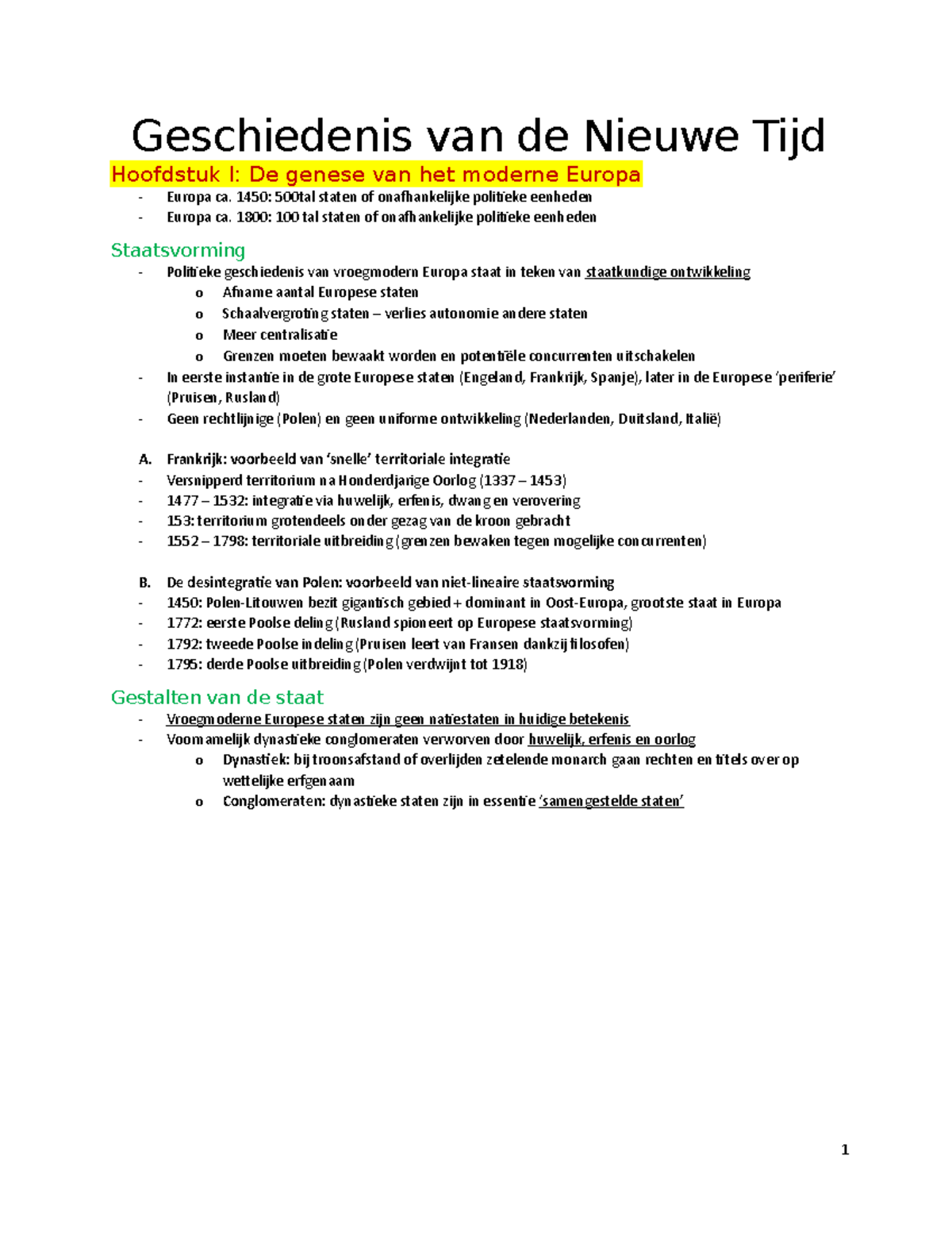 Samevatting Nieuwe Tijd - Geschiedenis van de Nieuwe Tijd Hoofdstuk I ...