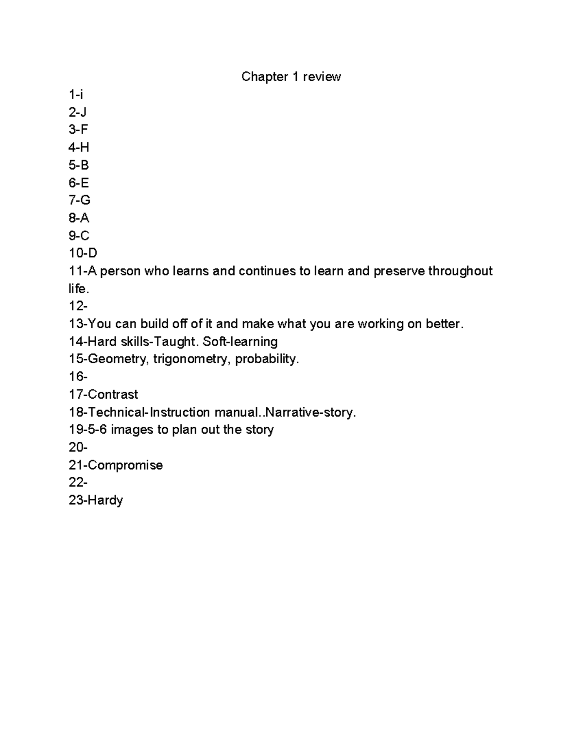 Ethan W-Chapter 1 Review-Block 2 - Chapter 1 review 1-i 2-J 3-F 4-H 5-B ...