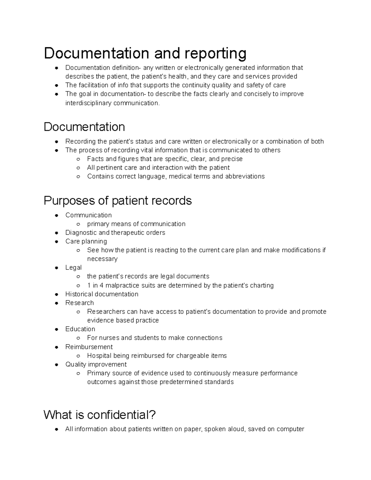 Documentation and reporting - Documentation Recording the patient’s status and care written or ...