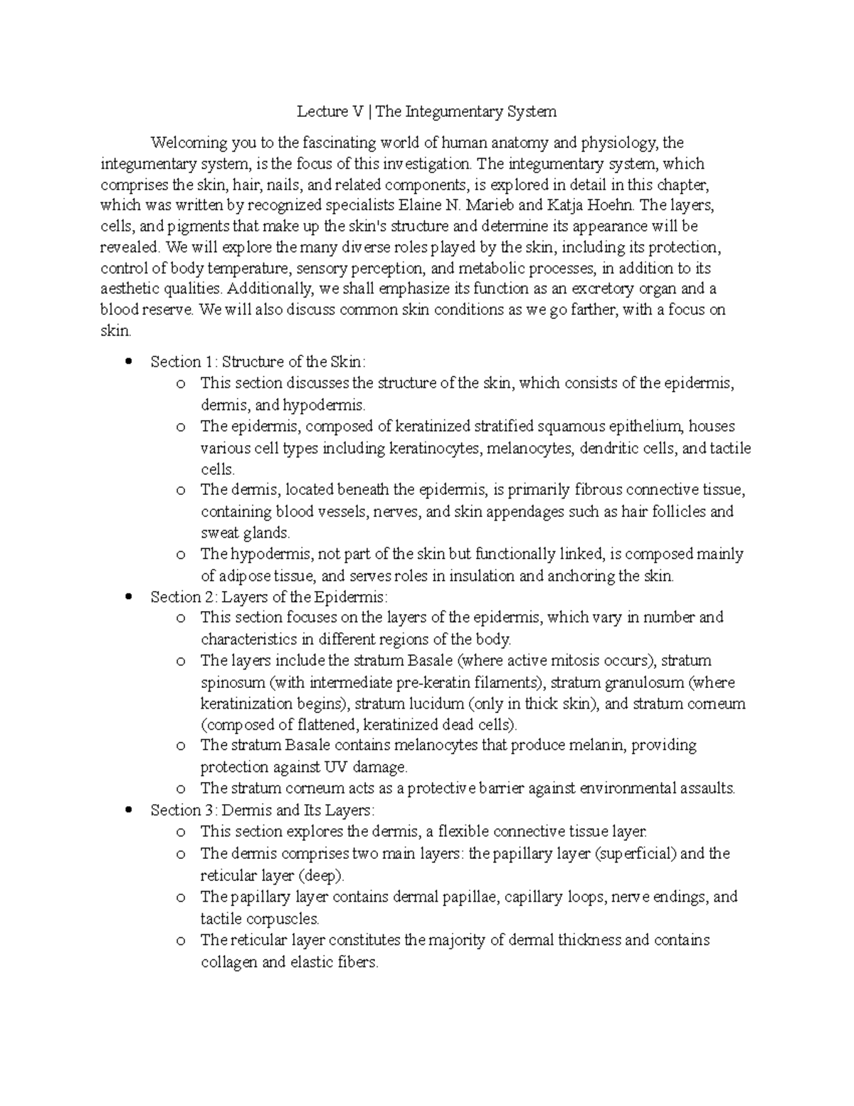 Lecture V Summary - Chapter Summaries - Lecture V | The Integumentary ...