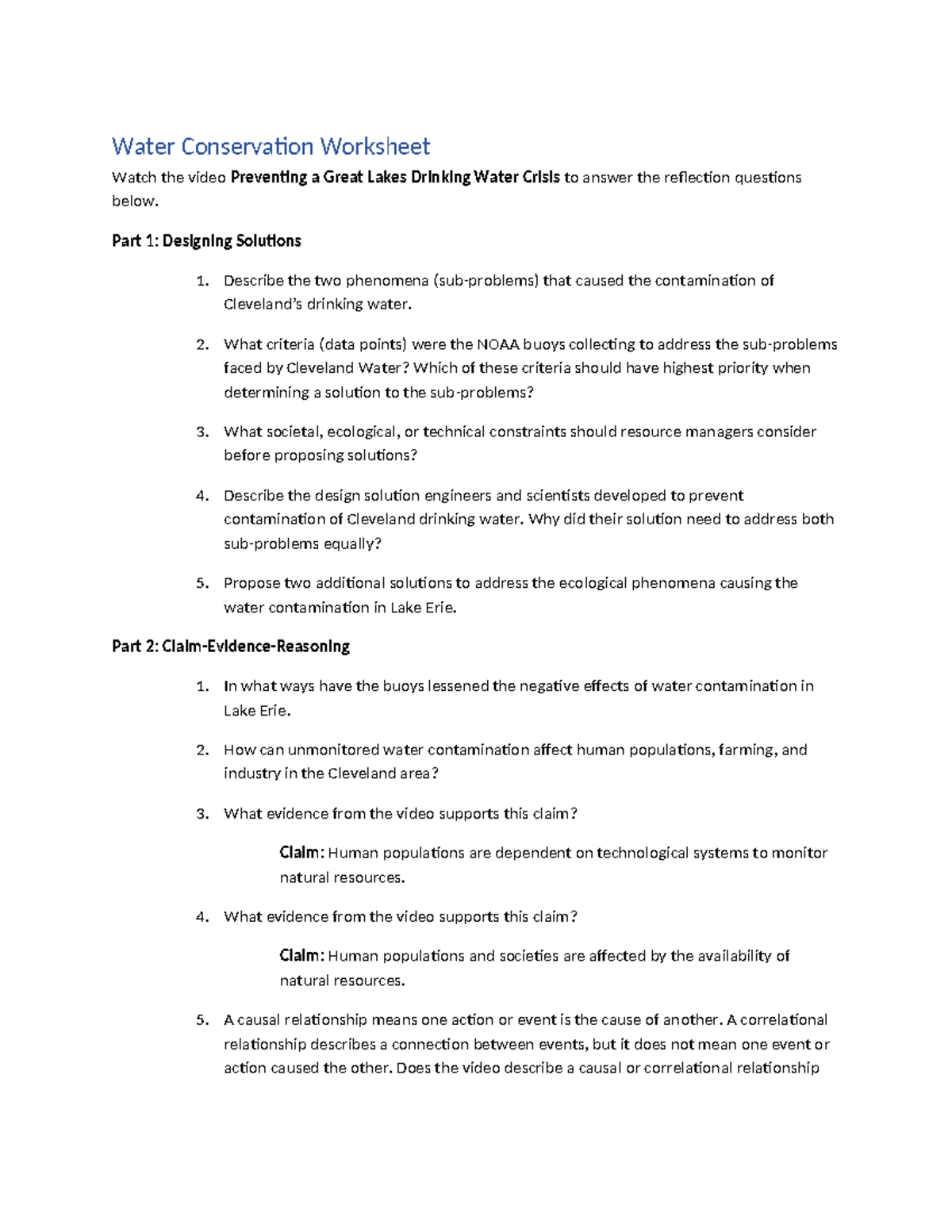 Copy of water conservation worksheet - Water Conservation Worksheet ...