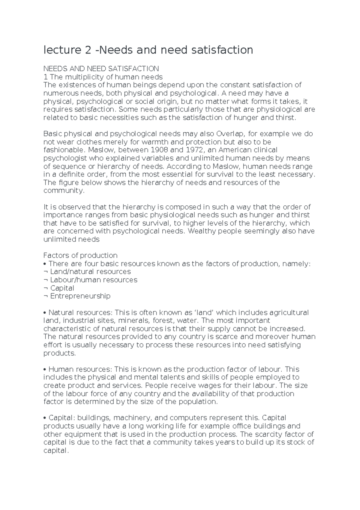 Lecture 2 Needs and need satisfaction - lecture 2 -Needs and need ...