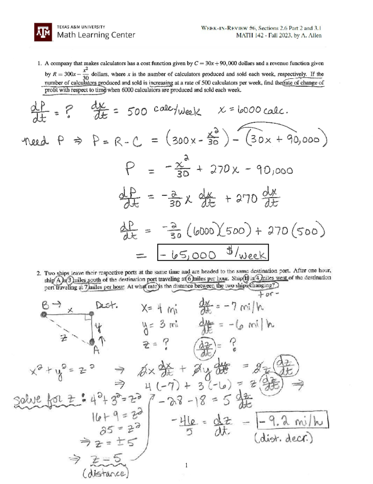 23C WIR M142 H6 solutions Allen - TEXAS UNIVERSITY Sections 2 Part 2 ...