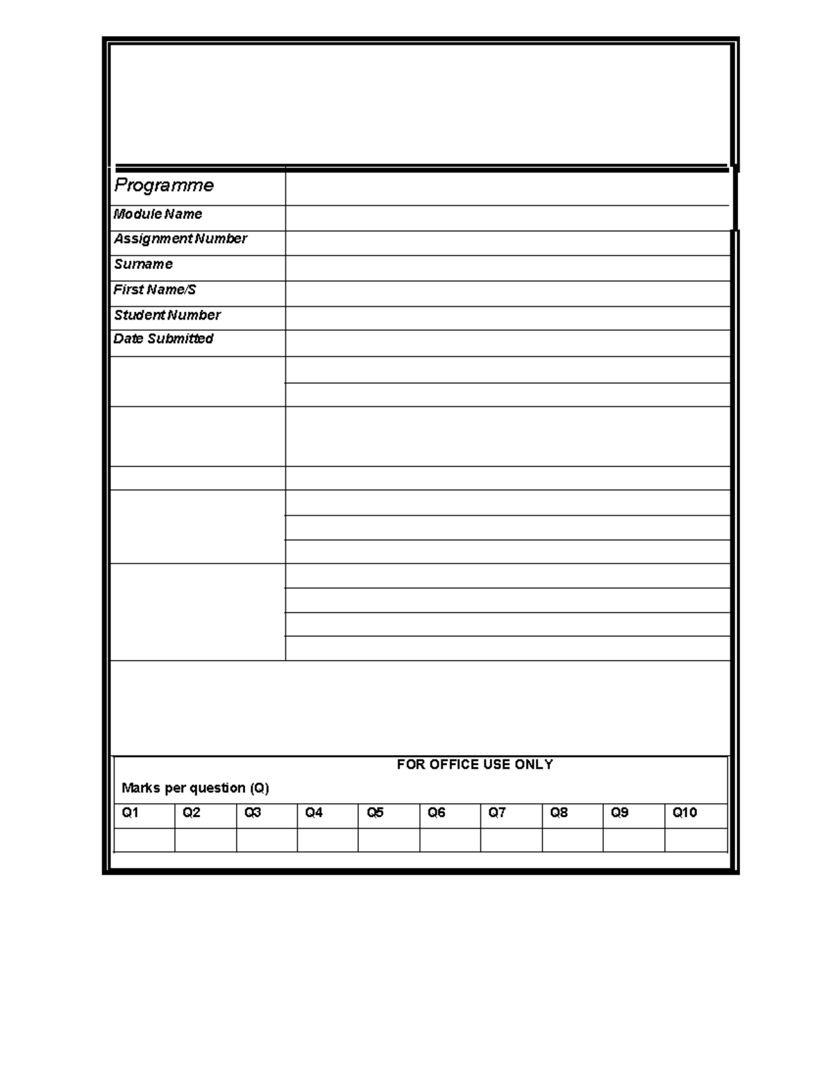 Assignment Cover Page VO - Programme Module Name Assignment Number ...