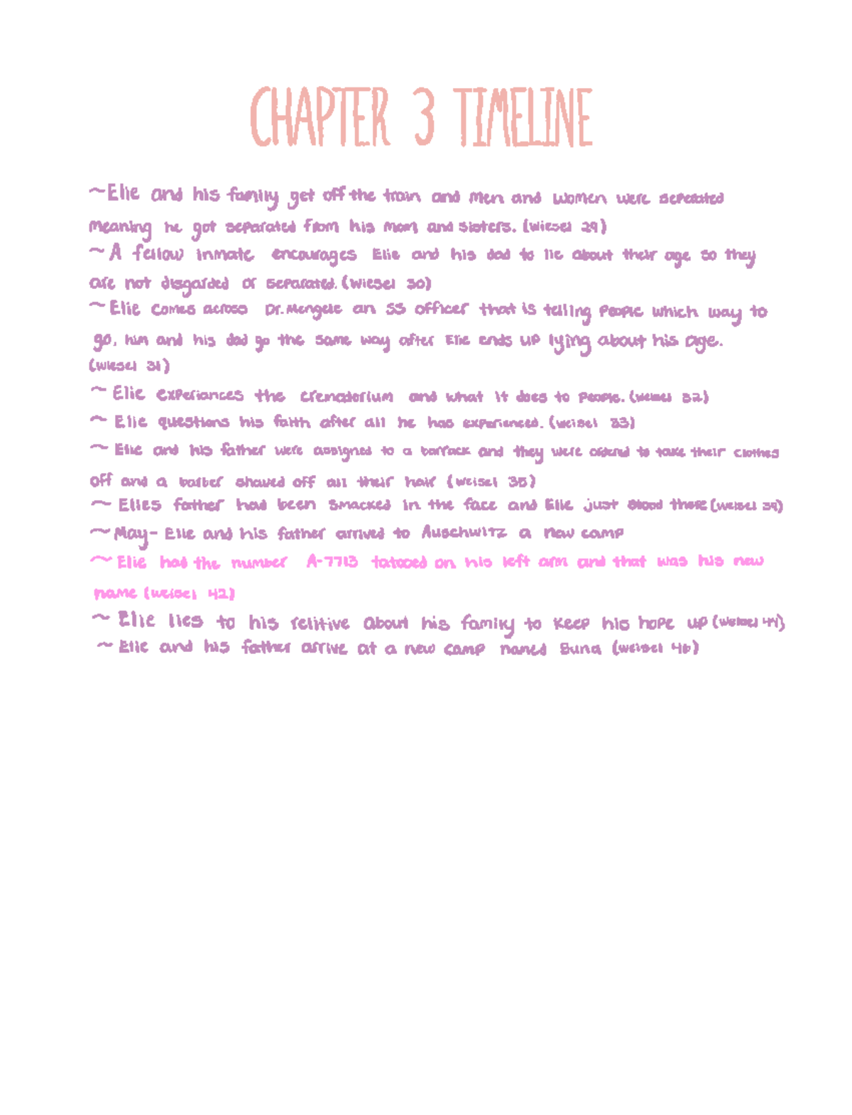 Chapter 3 timeline - CHAPTER TIMELINE Elie and his family get off the ...