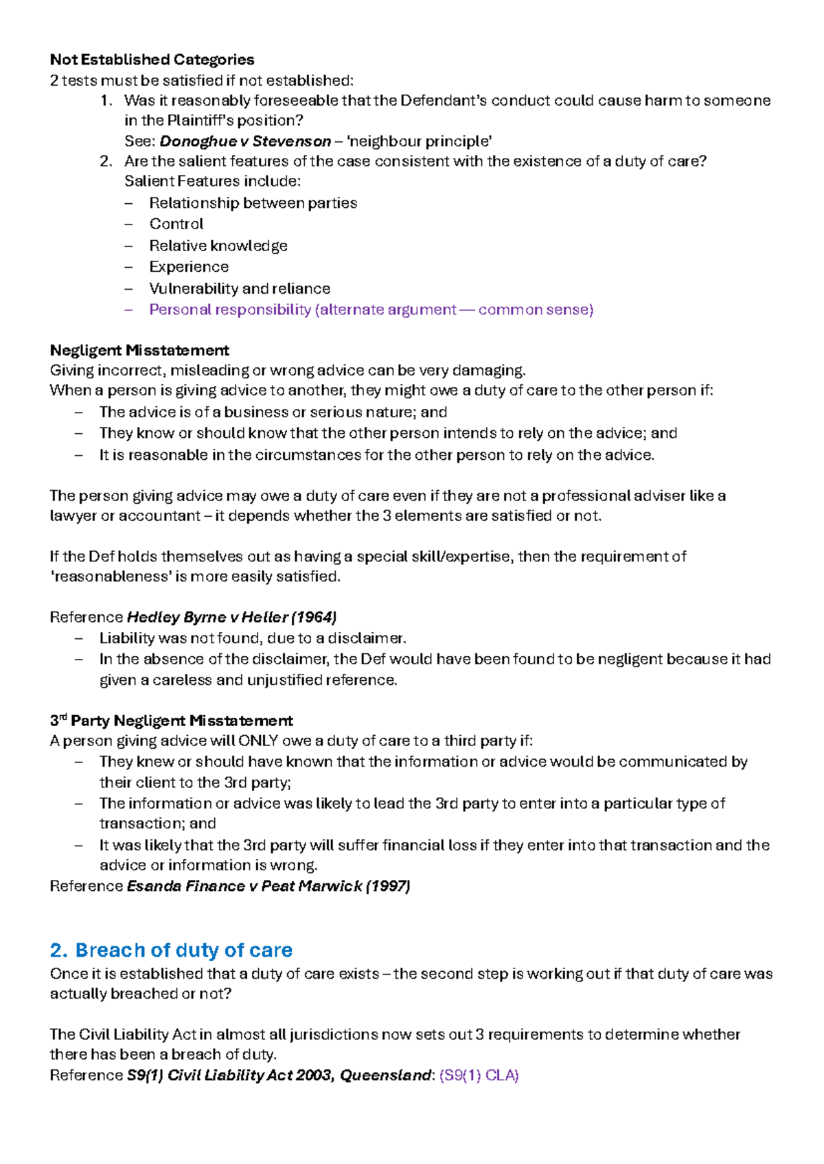 Law Revision - Not Established Categories 2 tests must be satisfied if ...