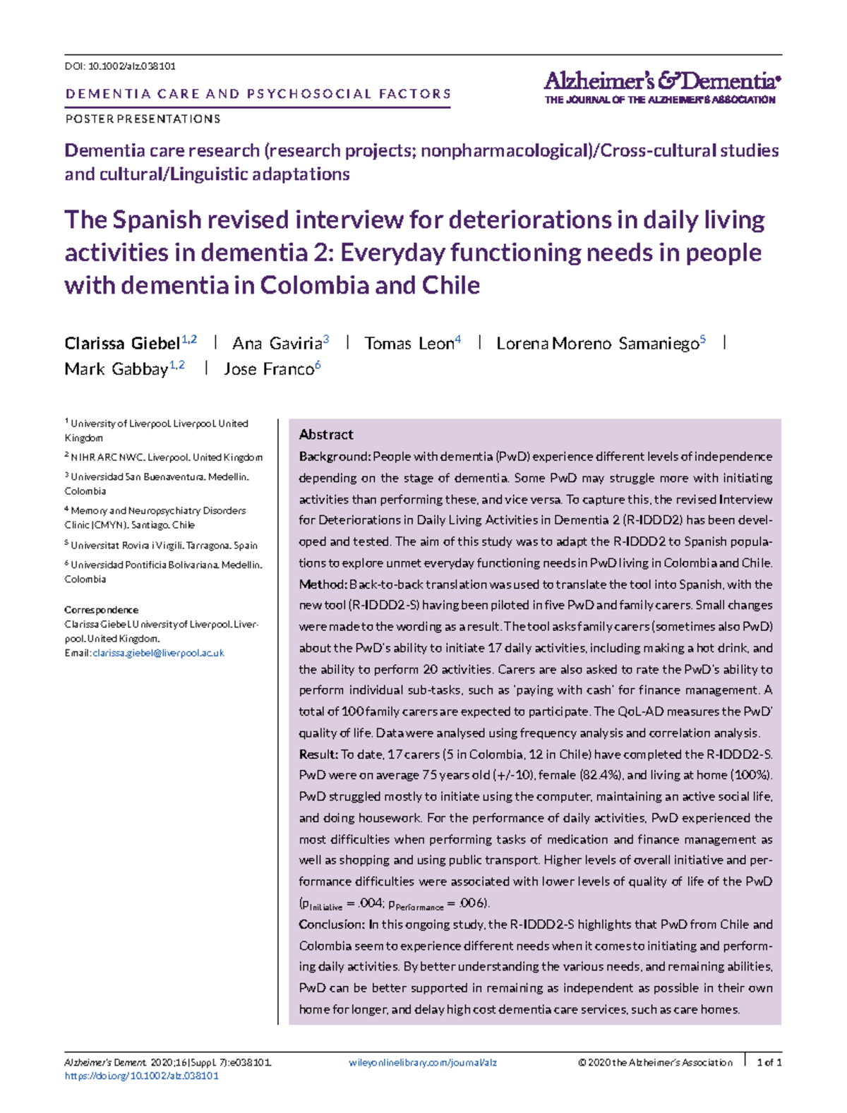 Poster-R-IDDD2 - Poster - DOI: 10/alz. D E M E N T I A C A R E A N D P ...