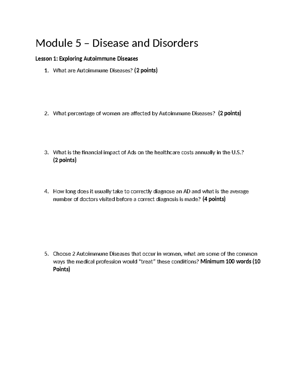 Assignment Module 5 - Diseases and Disorders F2020 - Module 5 – Disease ...