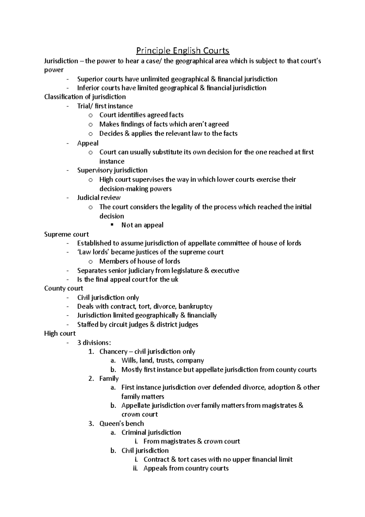 Principle English Courts - Principle English Courts Jurisdiction – the ...