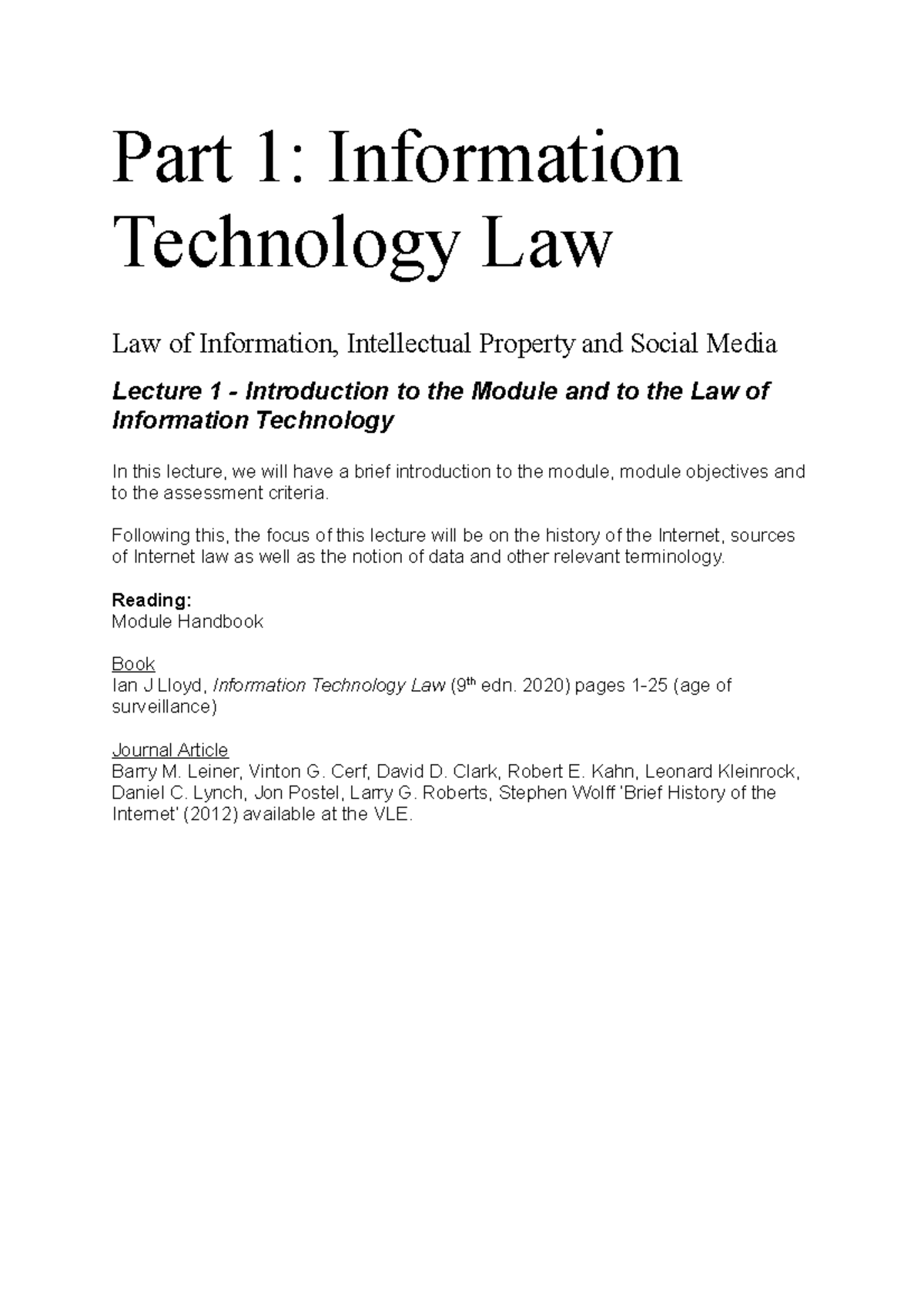 Introduction to IT Law - IT Law Notes - Part 1: Information Technology ...