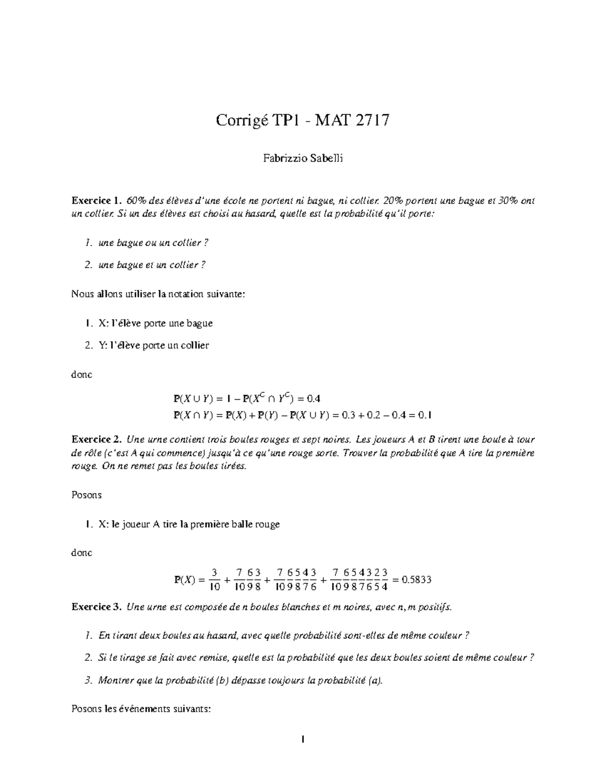 Corrigé - TP1 - Correction - Corrig ́e TP1 - MAT 2717 Fabrizzio Sabelli ...