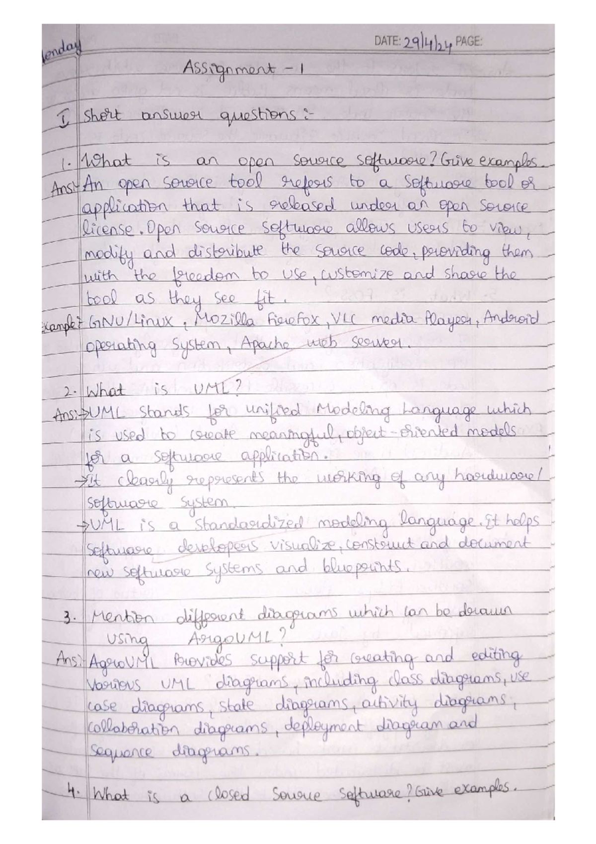 OST Assignment - Hand written open source questions - londay DATE: PAGE ...