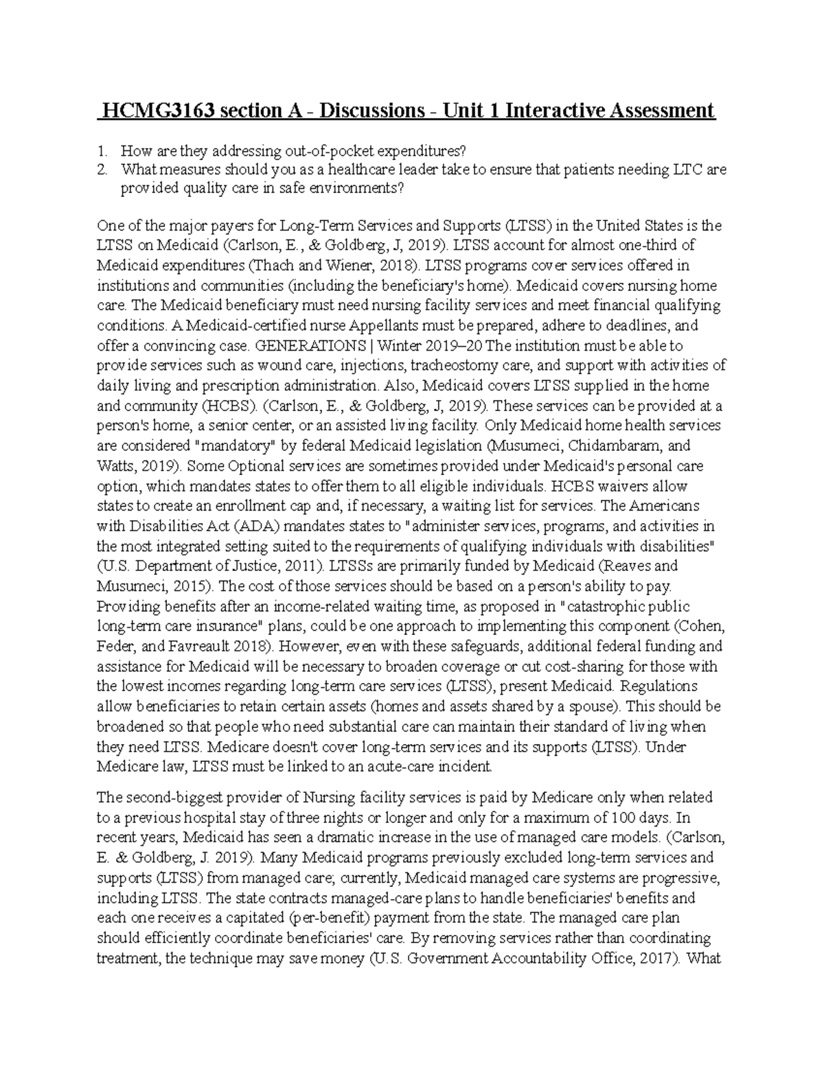 HCMG3163 section A- Discussions- Unit 1 Interactive Assessment ...