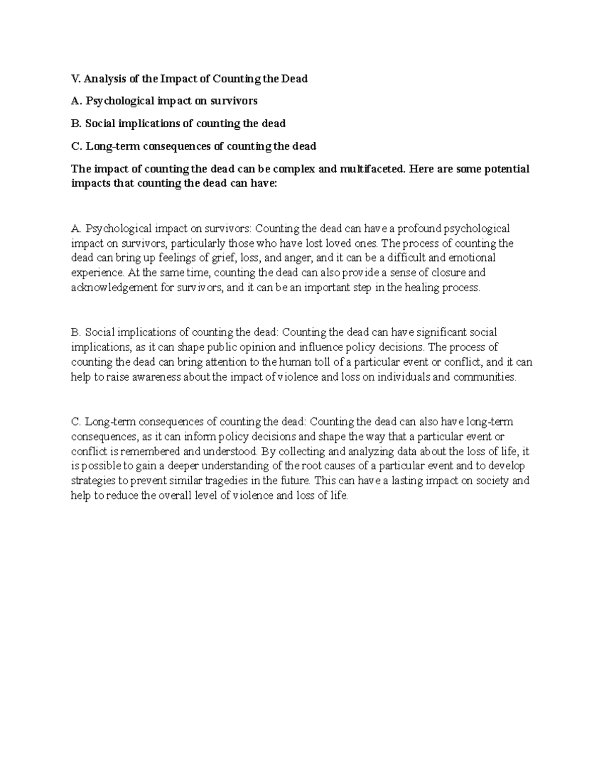 Notes on counting 5 - V. Analysis of the Impact of Counting the Dead A ...