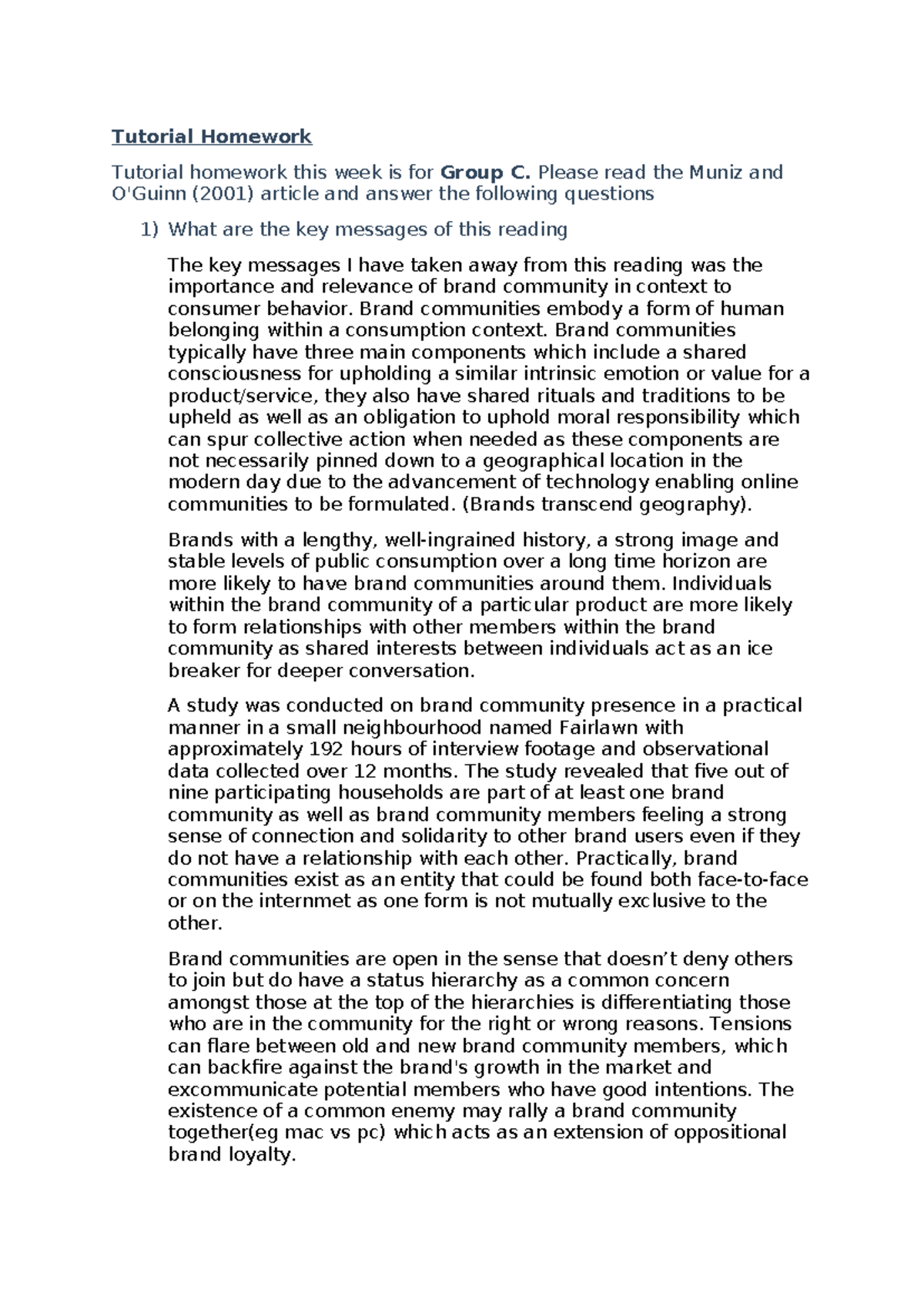 Tutorial Homework-MKTG2000 1 WK 6 - Tutorial Homework Tutorial homework ...