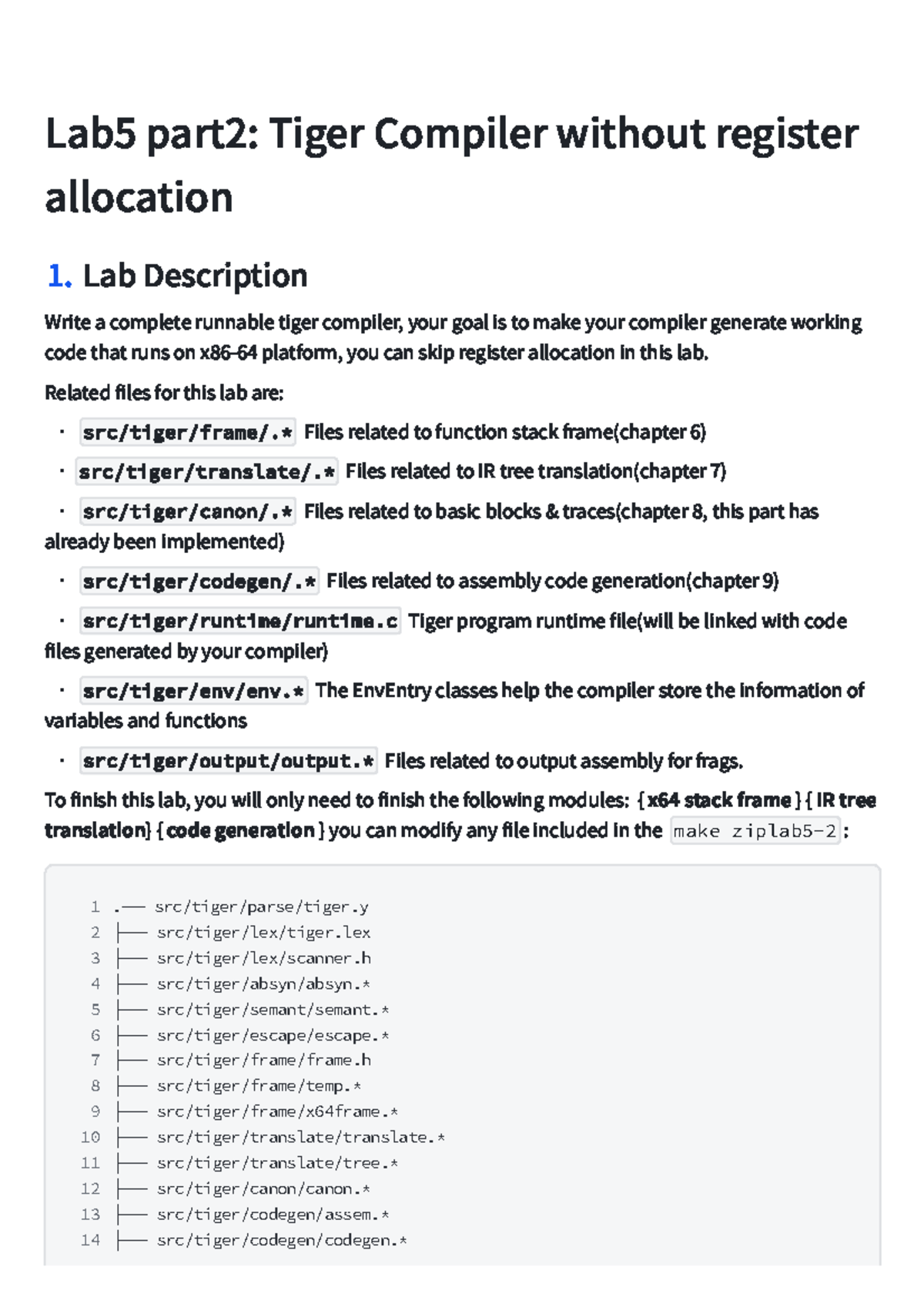 Lab5 part2 Tiger Compiler without register allocation - Lab5 part2: Tiger Compiler without ...