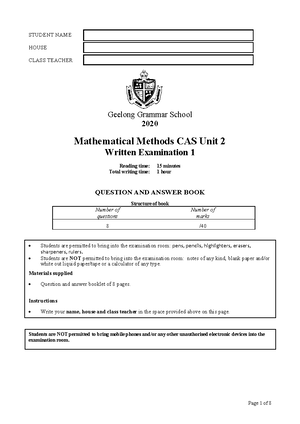 6024Methods Units 1 and 2 Exam Notes - MATH METHODS UNITS 1 &2 EXAM ...