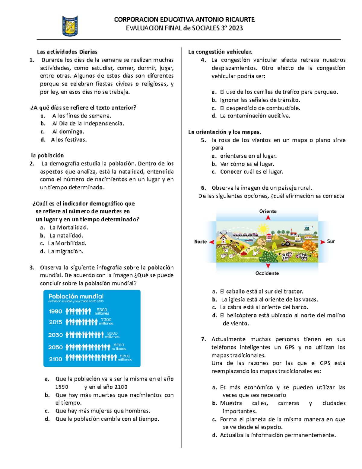 Sociales 3º - evaluación de los temas relieve, paisajes, clima regiones de colombia - Las - Studocu