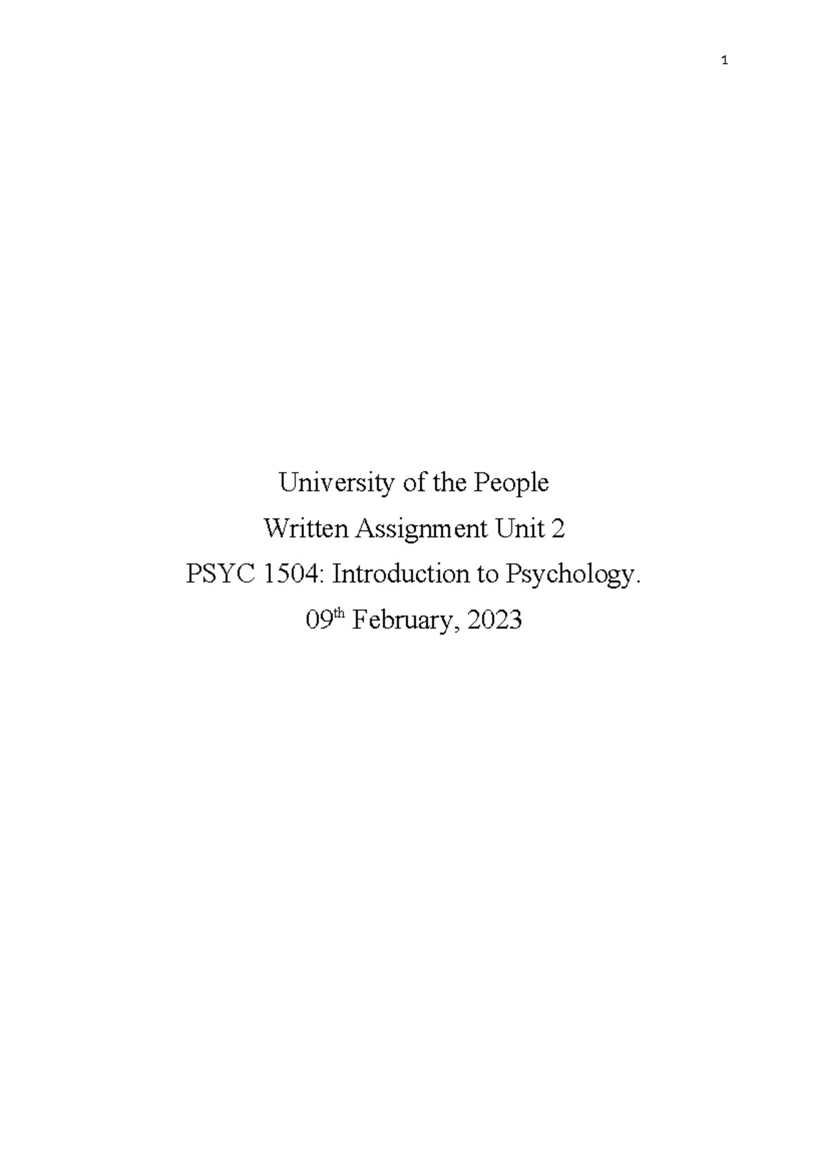 Writing Assignment unit 2 - University of the People Written Assignment Unit 2 PSYC 1504: - Studocu