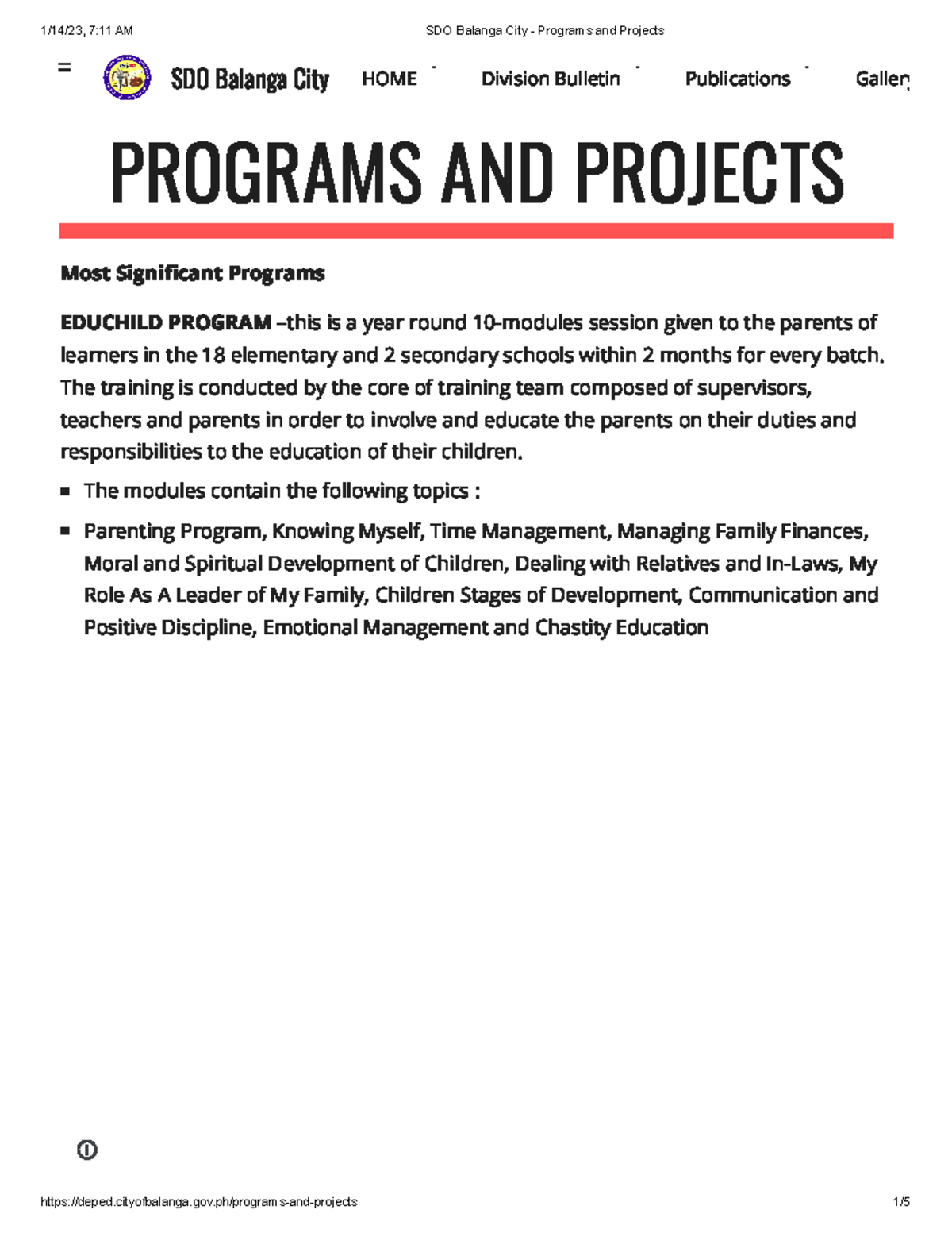 SDO Balanga City - Programs and Projects - PROGRAMS AND PROJECTS Most ...