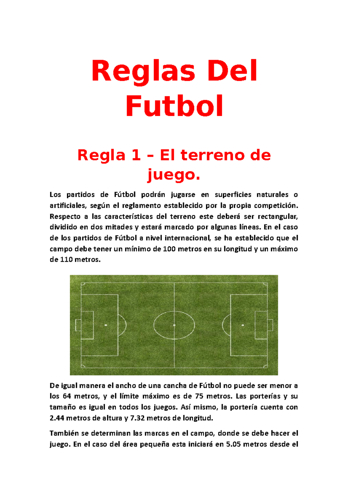 Educacion fisica - Reglas Del Futbol Regla 1 – El terreno de juego. Los ...