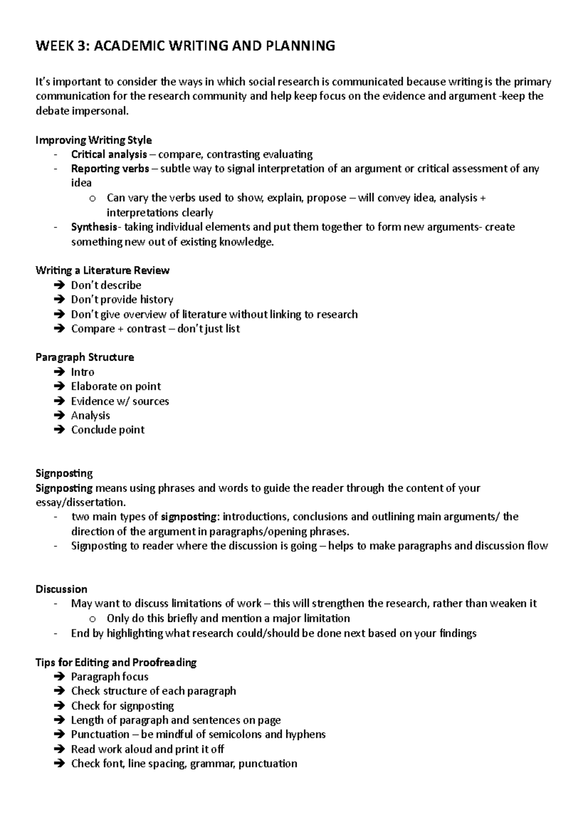 Research Methods WEEK 3 - WEEK 3: ACADEMIC WRITING AND PLANNING It’s ...