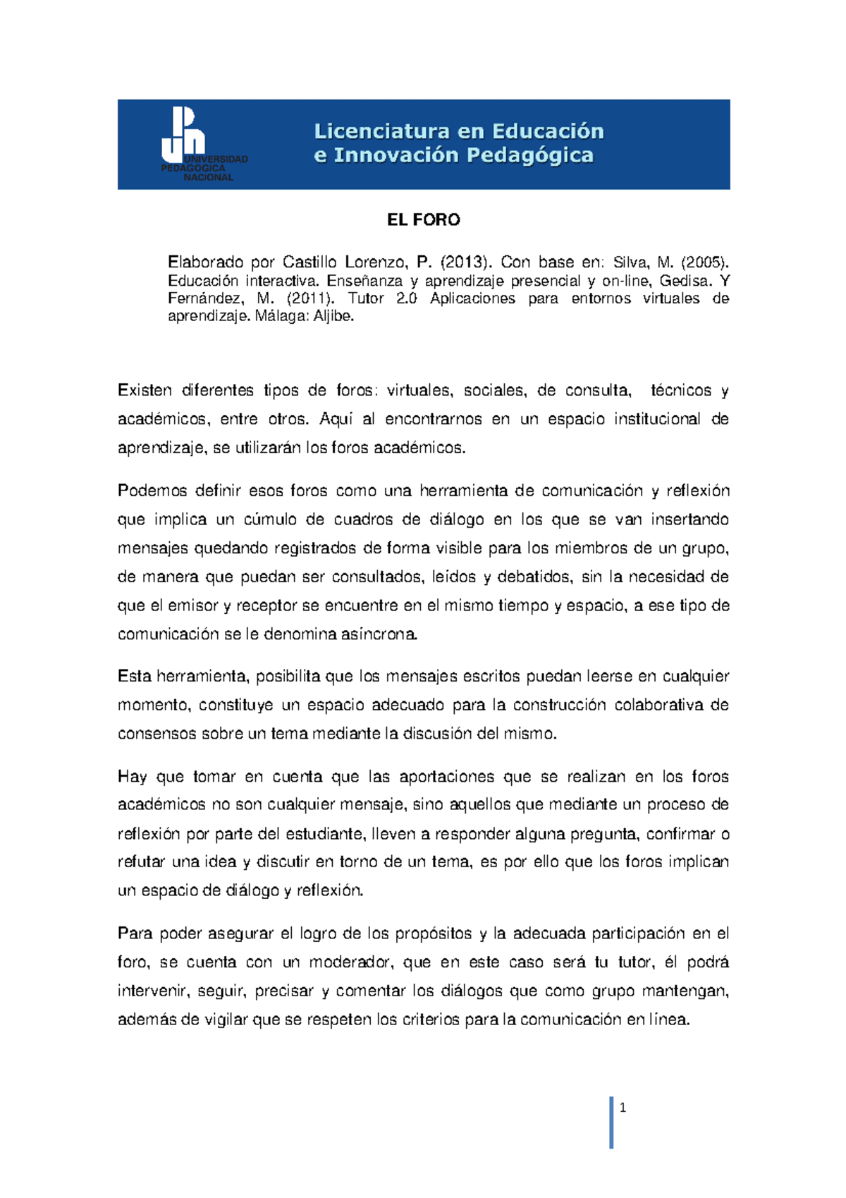 El foro - Foro - 1 EL FORO Elaborado por Castillo Lorenzo, P. (2013 ...