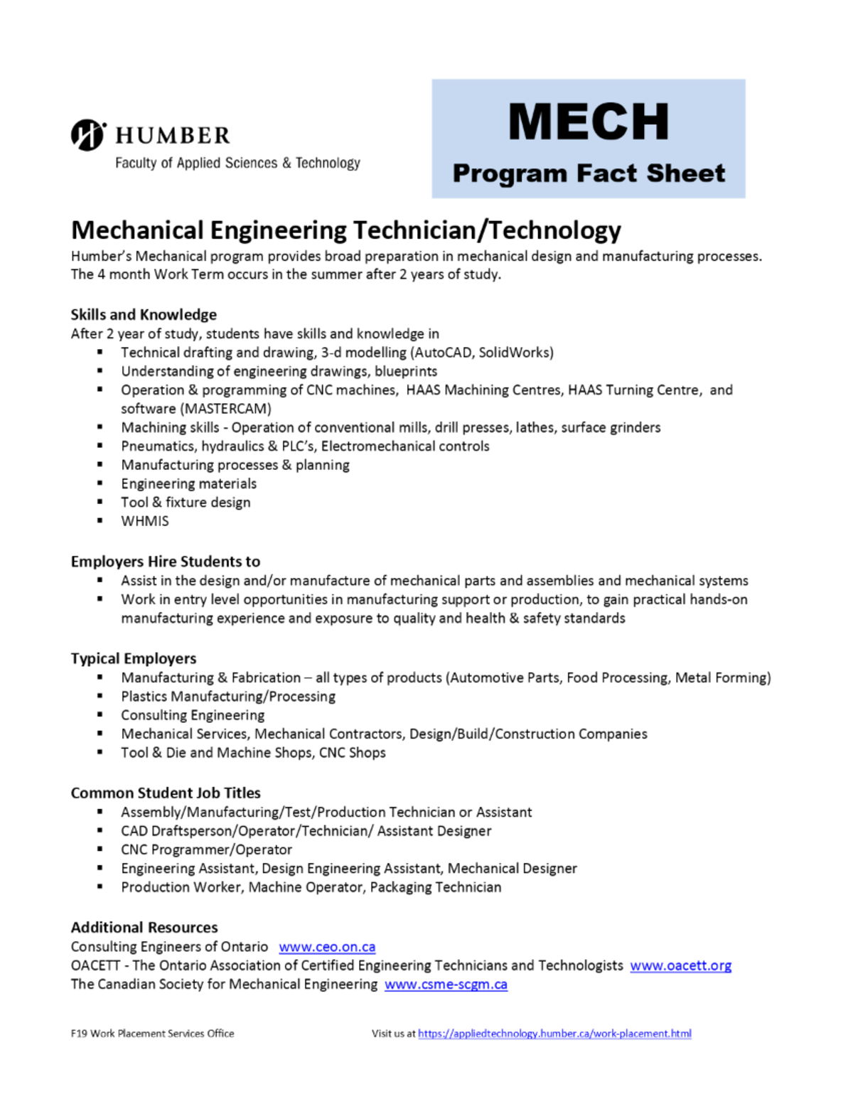 Mechanical Engineering Technology Program Fact Sheet - WORK 120 - Studocu