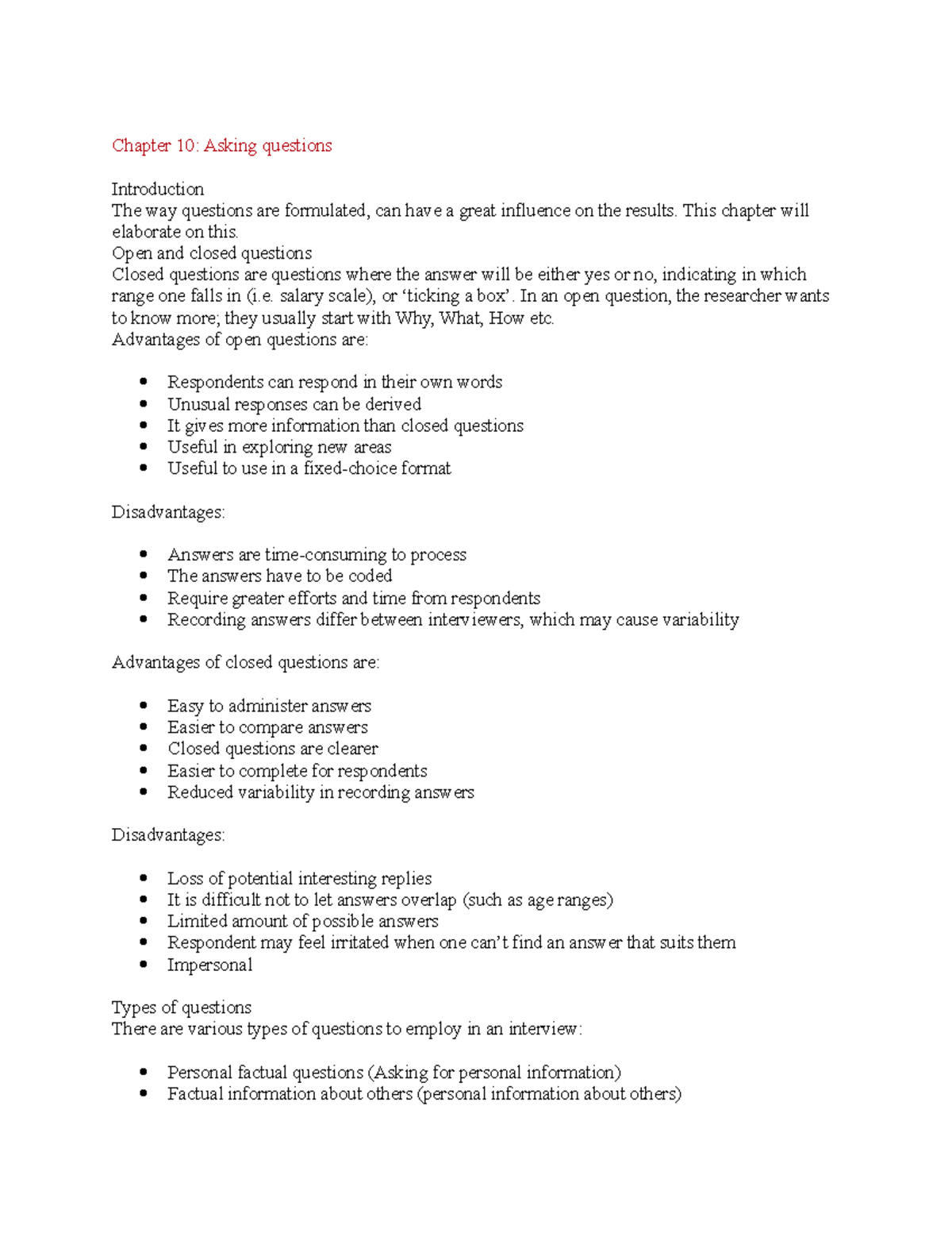 Chapter 10 Asking questions - Chapter 10: Asking questions Introduction ...