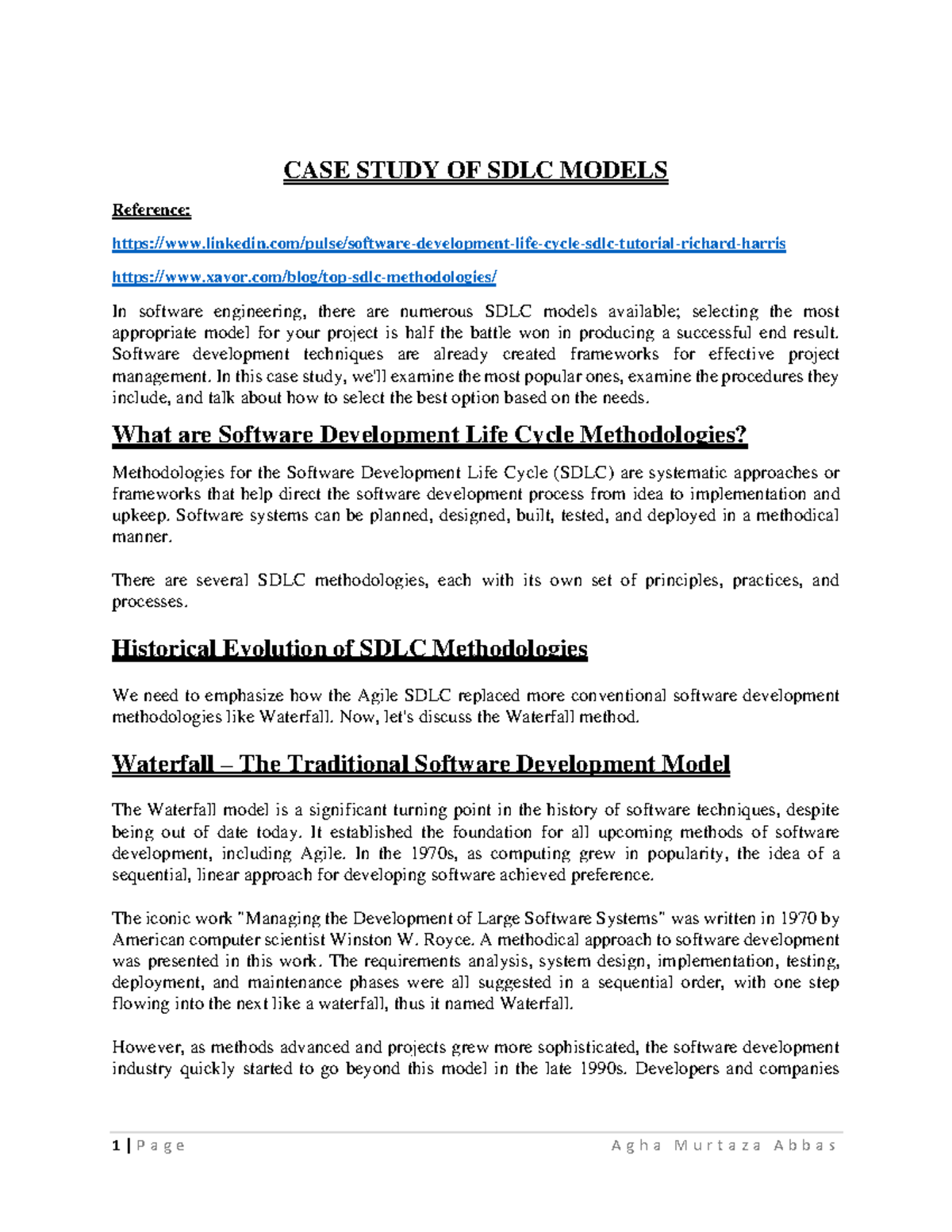 Case Study Of SDLC Modles - CASE STUDY OF SDLC MODELS Reference: - Studocu