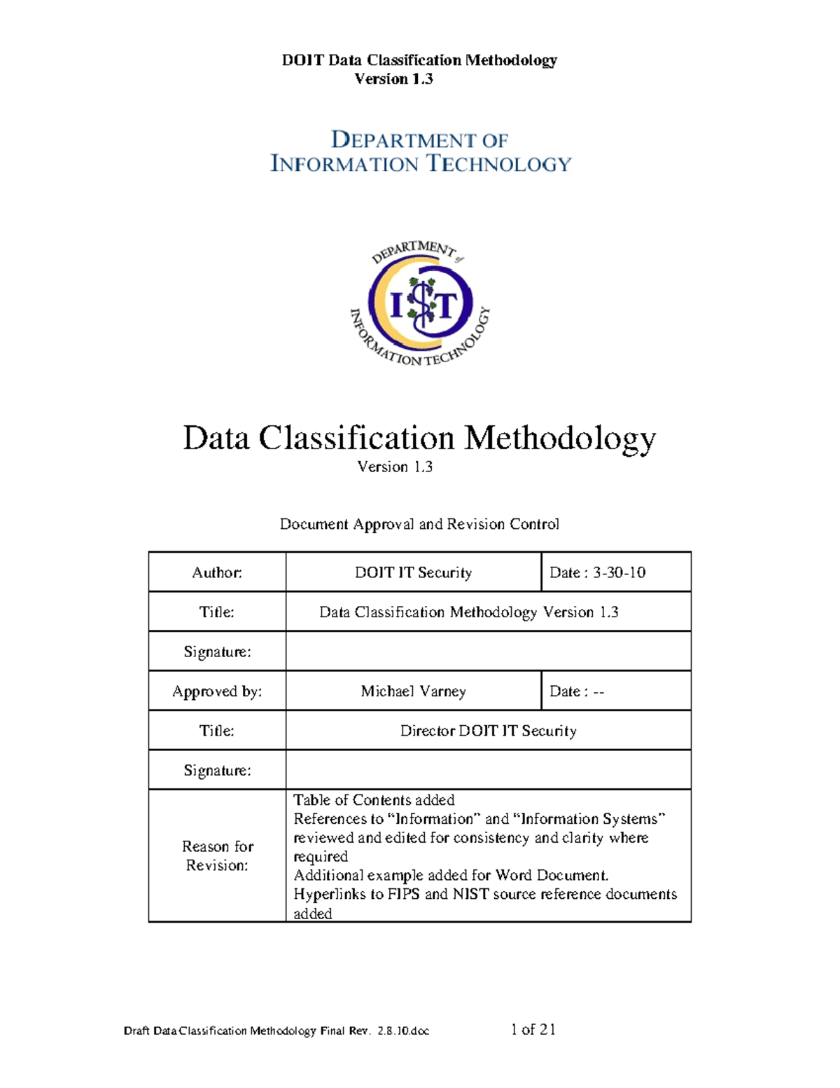 Data classification methodology 2 8 10 - Version 1. Data Classification ...