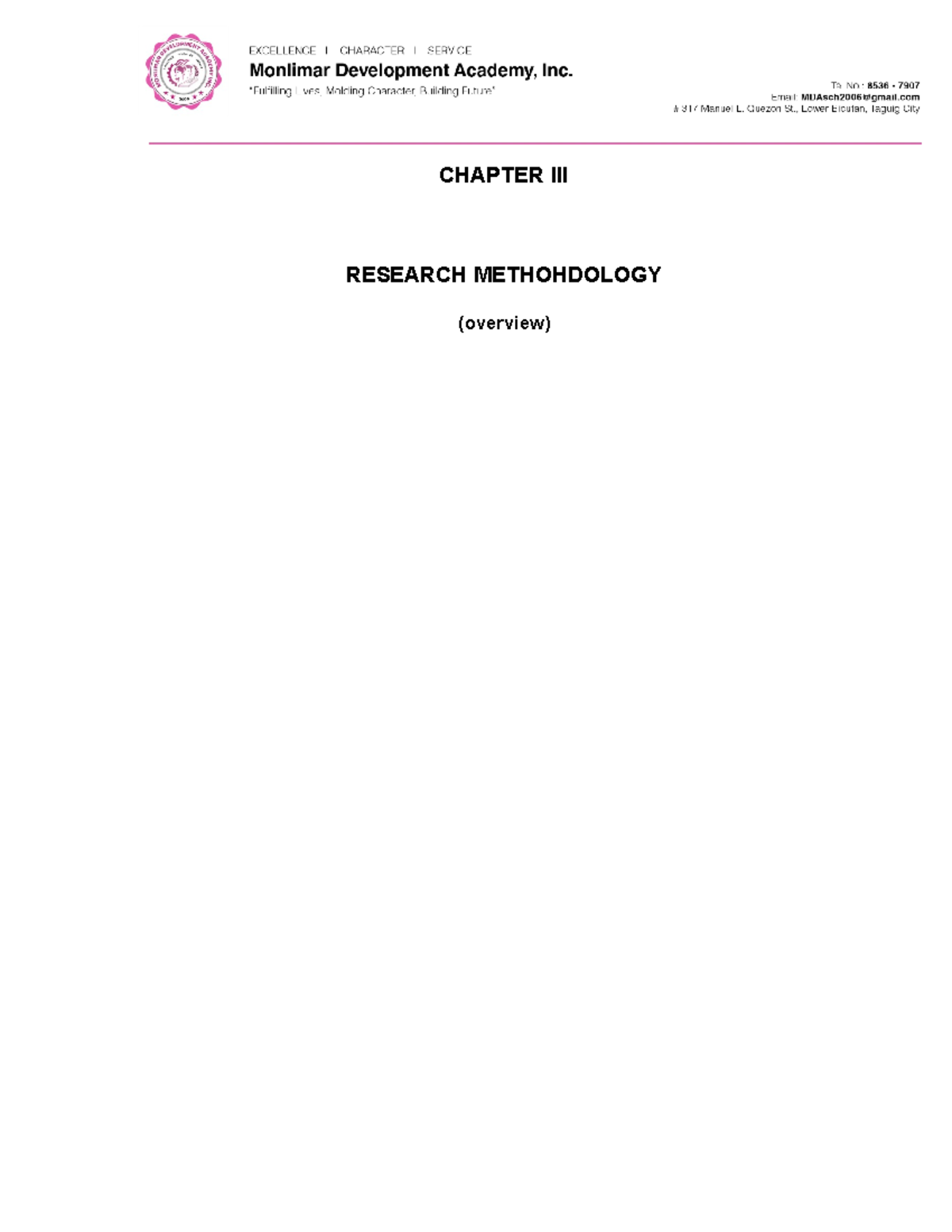 Chapter 3 to 4 - Additional information - CHAPTER III RESEARCH ...