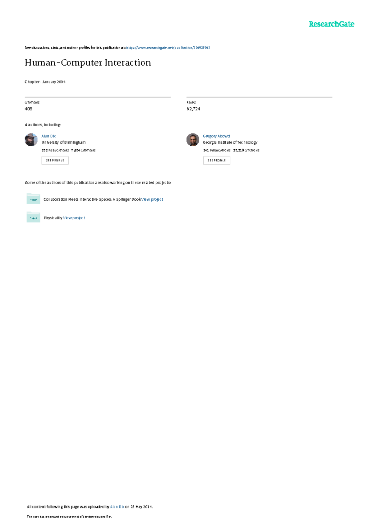 Human-Computer Interaction Alan Dix textbook (1)-1 - See discussions ...