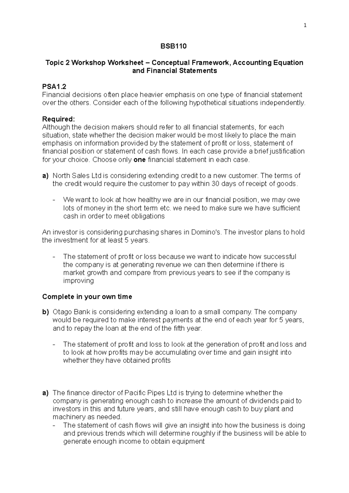 Topic 2 - Workshop Worksheet - BSB Topic 2 Workshop Worksheet ...
