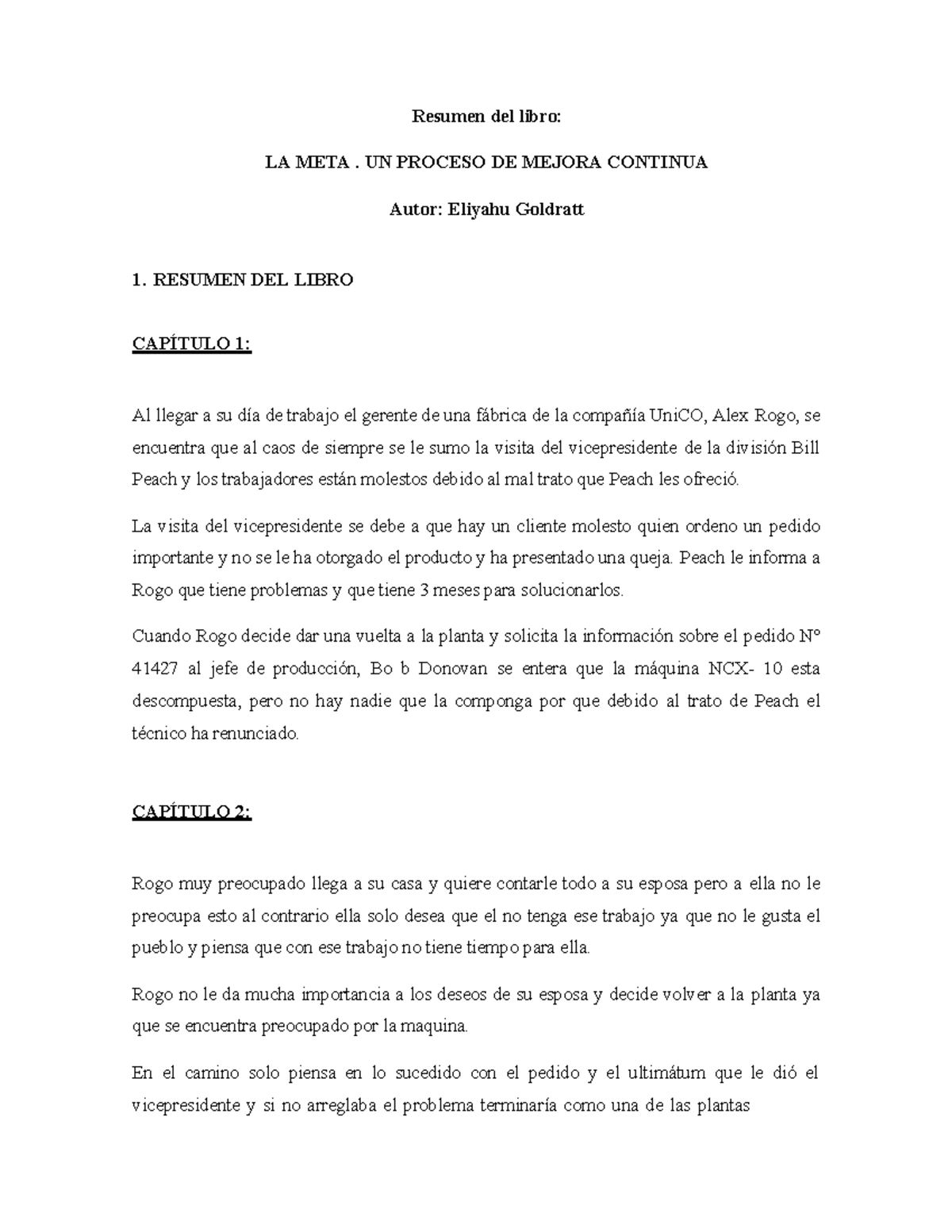 RESUMEN DE LA META DE ELIYAHU M. GOLDRATT - Resumen del libro: LA META ...