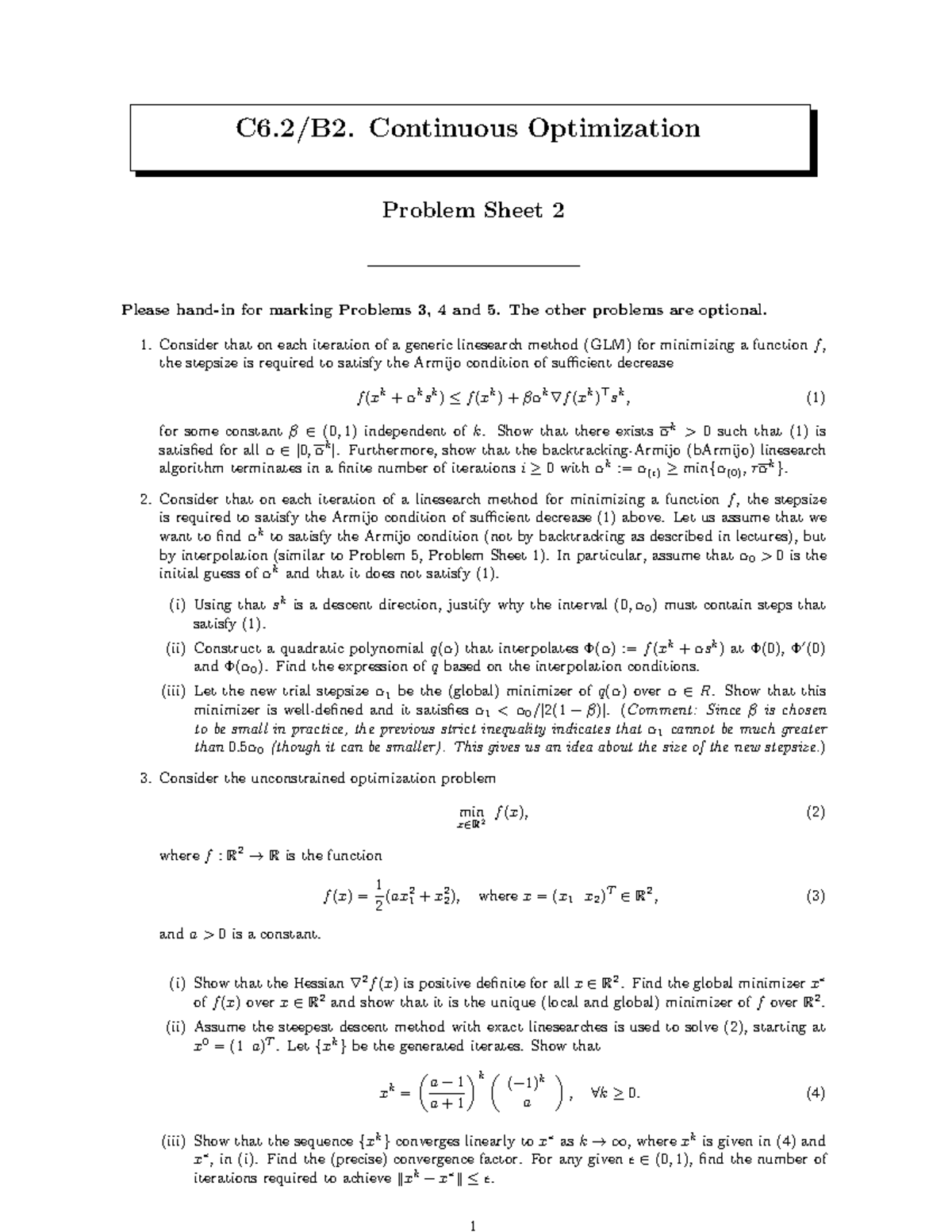 C62 Problem Sheet 2 - plll - C6/B2. Continuous Optimization Problem ...