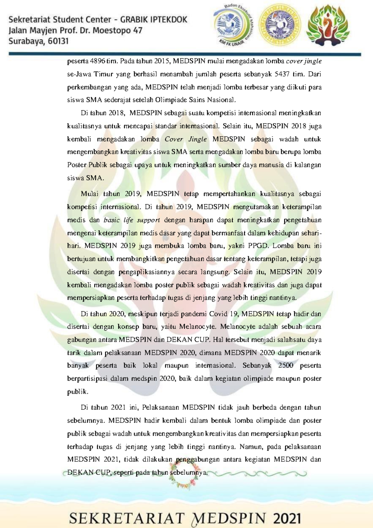 Proposal Acara Medspin 2021-5 - peserta 4896 tim. Pada tahun 2015 ...