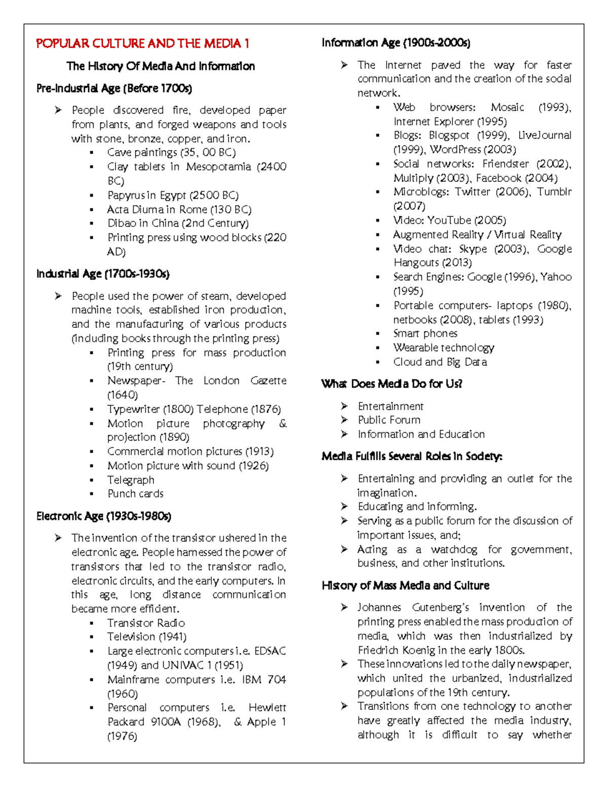 Philippine Popular Culture - POPULAR CULTURE AND THE MEDIA 1 The ...