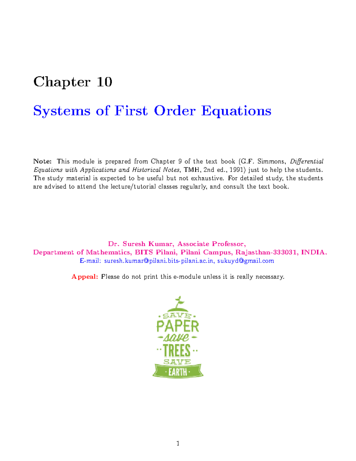 C10 - Lecture Notes 10 - Chapter 10 Systems of First Order Equations ...