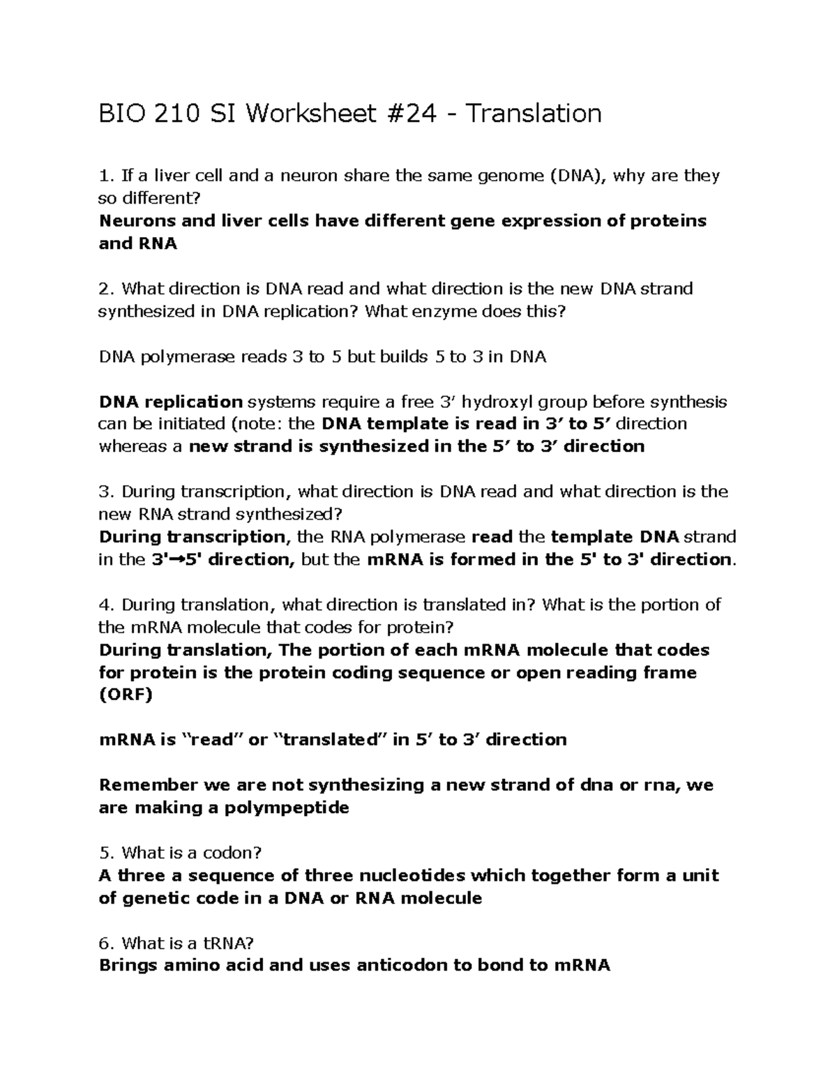 24b. KEY Worksheet #24 - Translation - BIO 210 SI Worksheet #24 ...