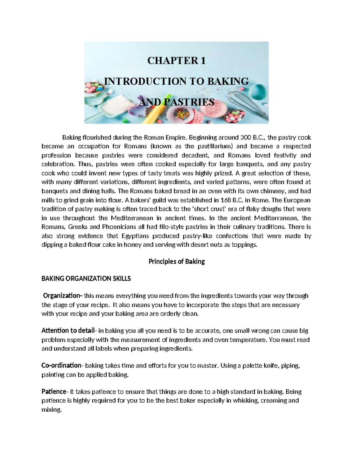 Chapter 1 And 2 - Bread and Pastry - CHAPTER 1 INTRODUCTION TO BAKING ...
