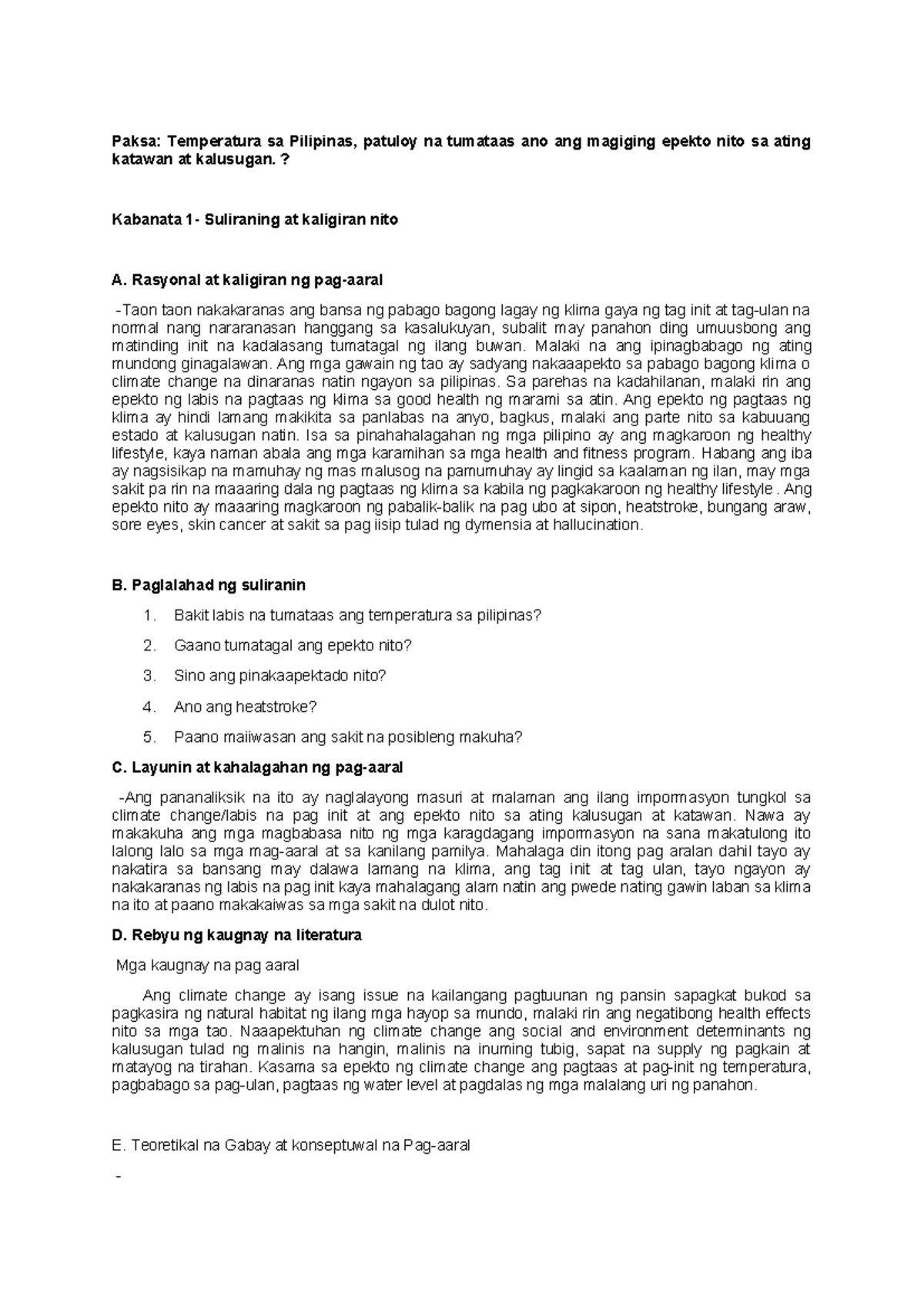 Paksa - ? Kabanata 1- Suliraning at kaligiran nito A. Rasyonal at ...