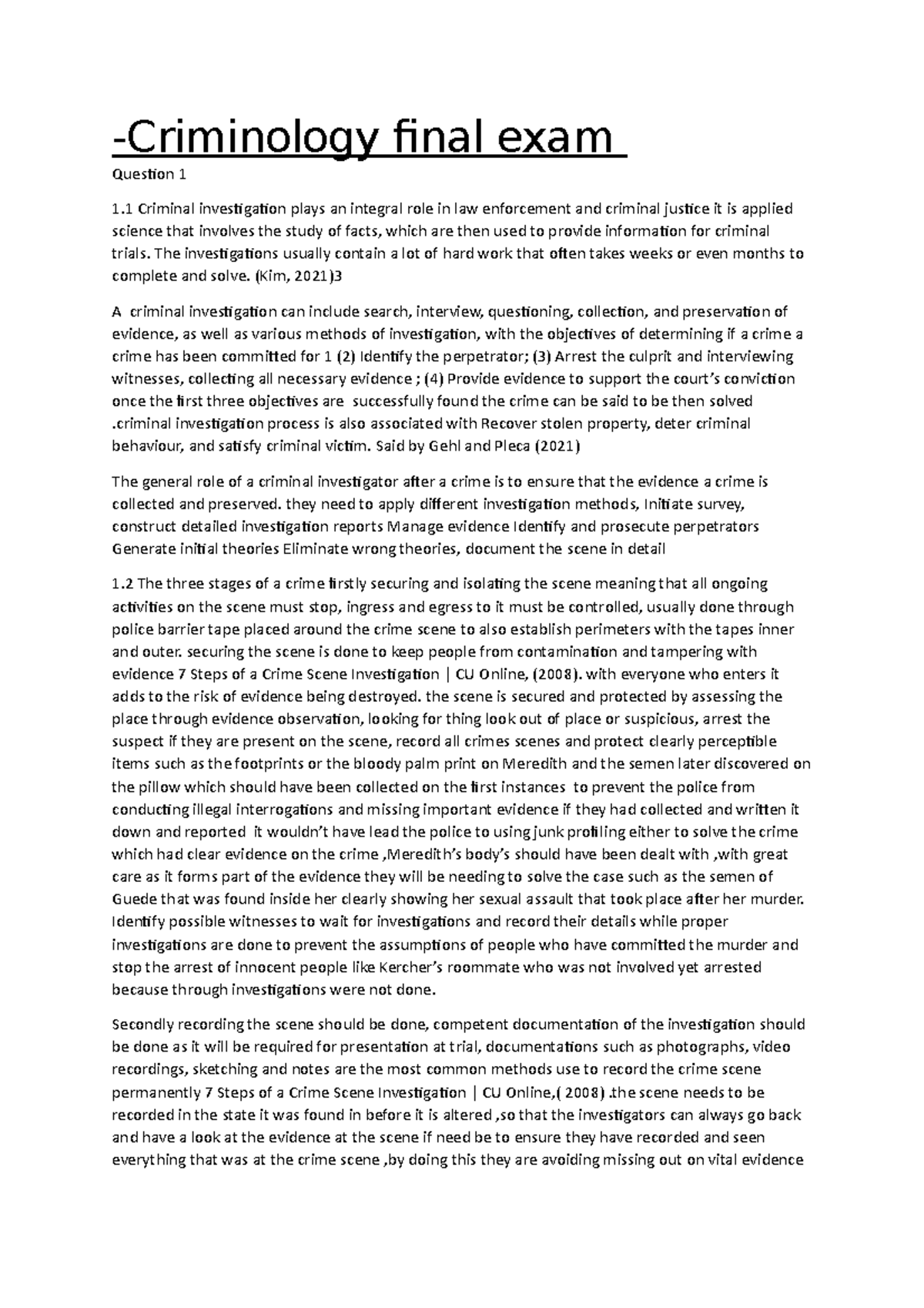 Criminology final exam -Criminology final exam Question 1 1 Criminal ...