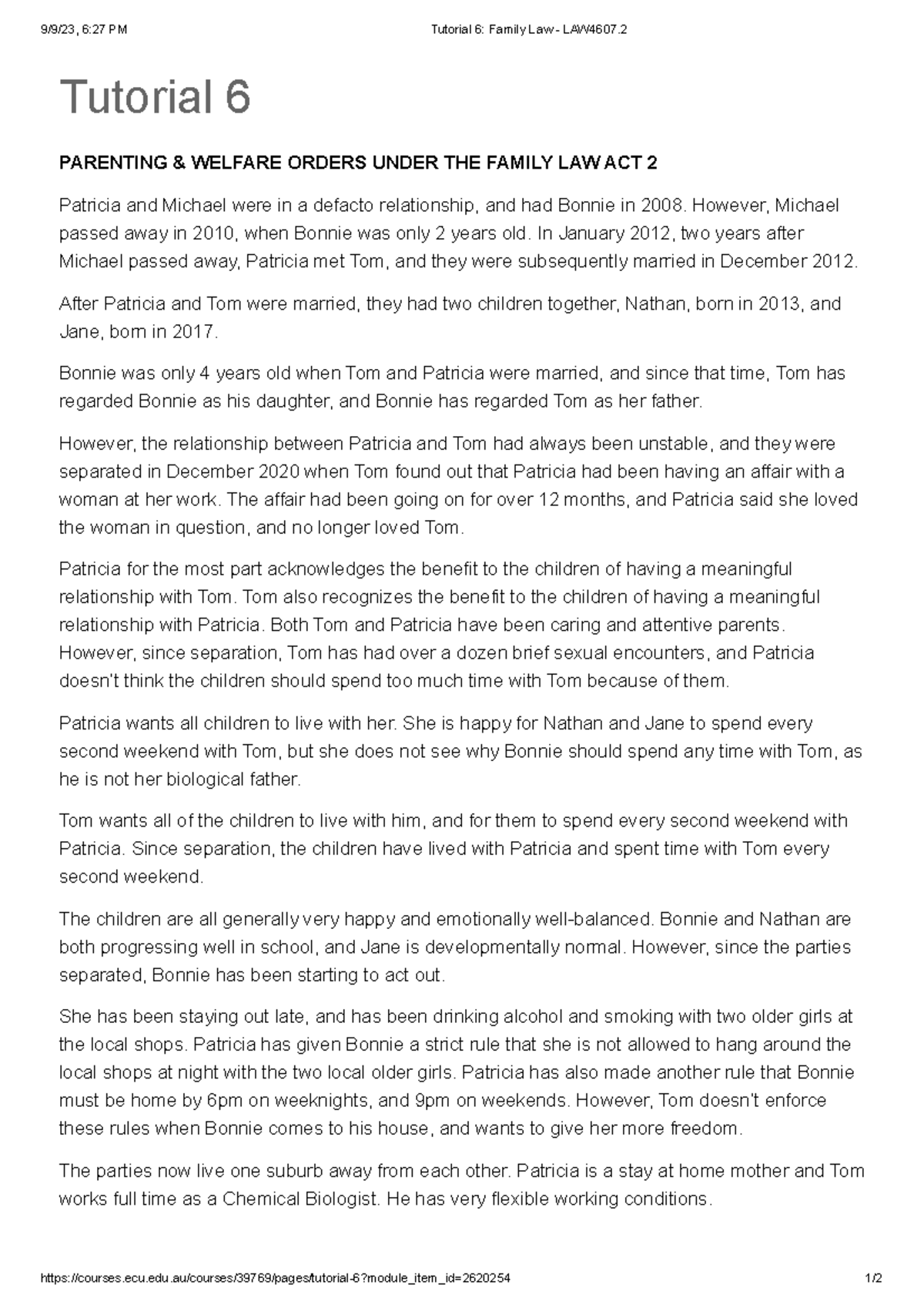 Tutorial 6 Family Law - LAW4607 - 9/9/23, 6:27 PM Tutorial 6: Family ...