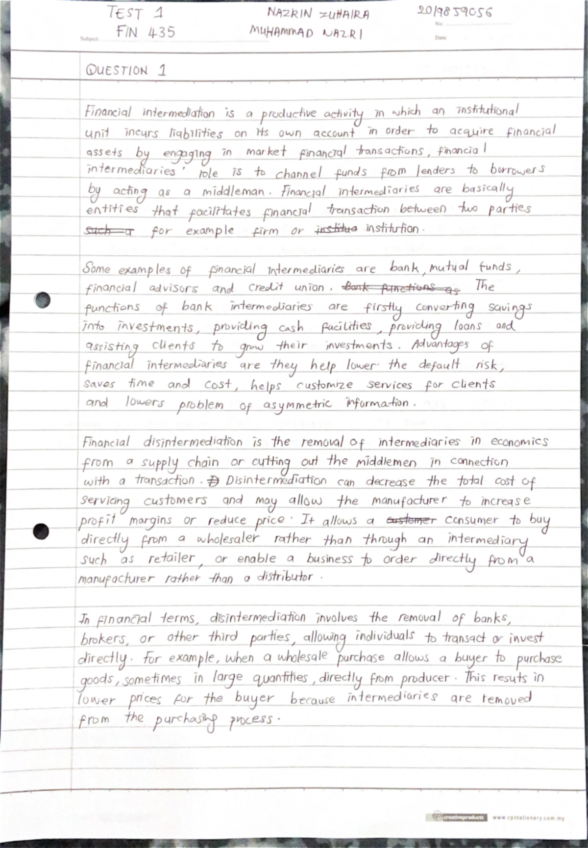 Fin435- nazrin zuhaira nazri - Financial Banking and Services - Studocu